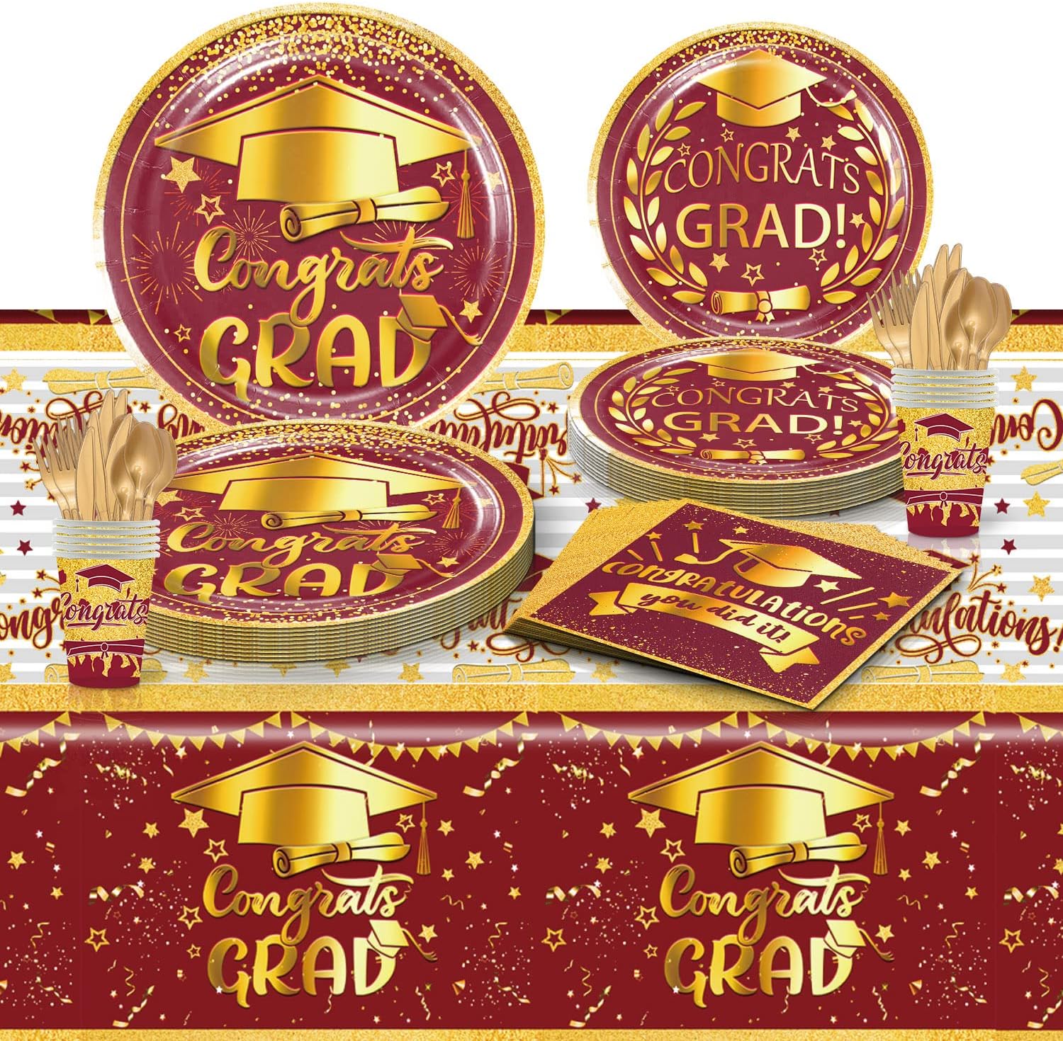 Amazon.com: Graduation Party Supplies Accessories Red And Gold Congrats ...