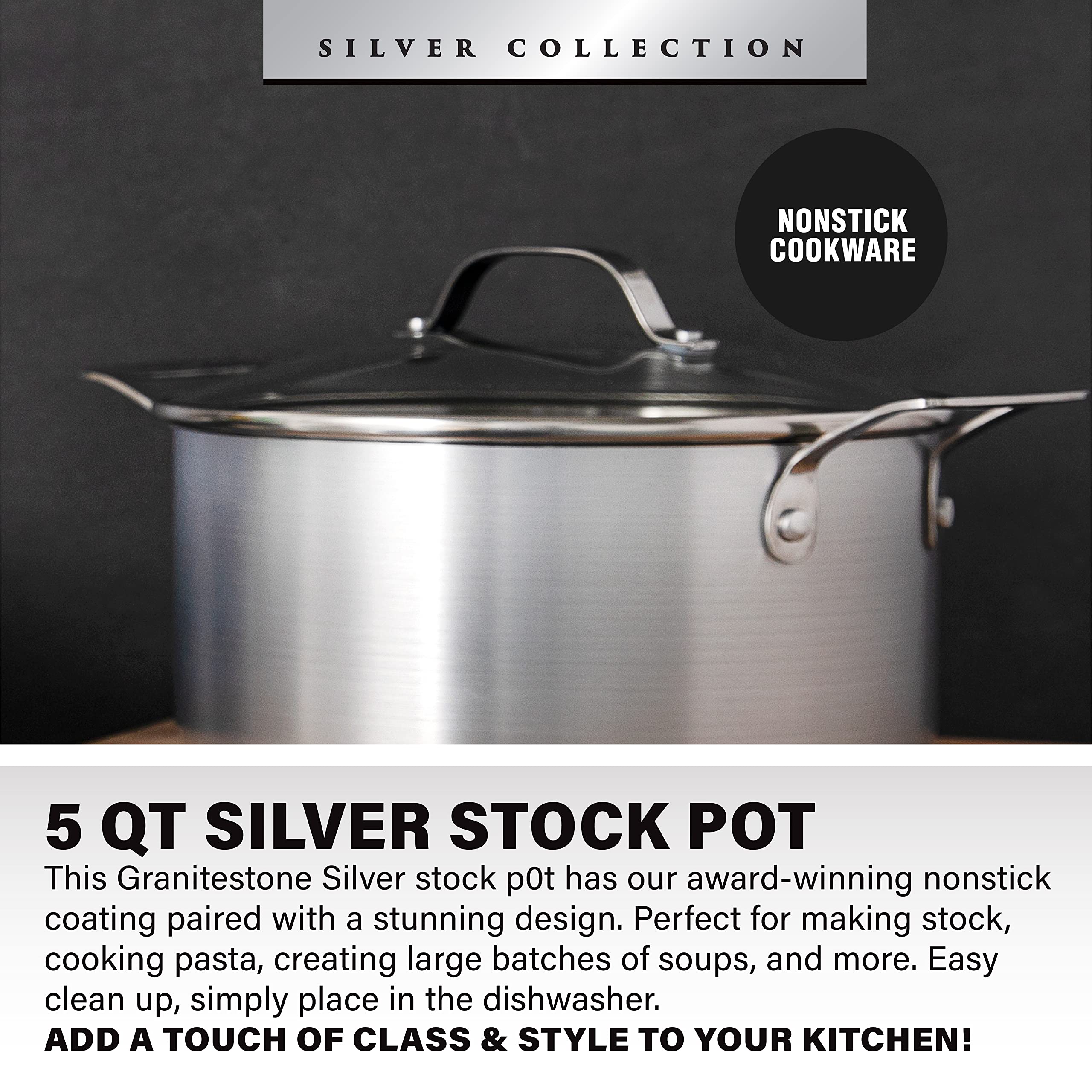 Snapklik.com : Granitestone 5 Quart Stock Pot Nonstick Coating Hard ...