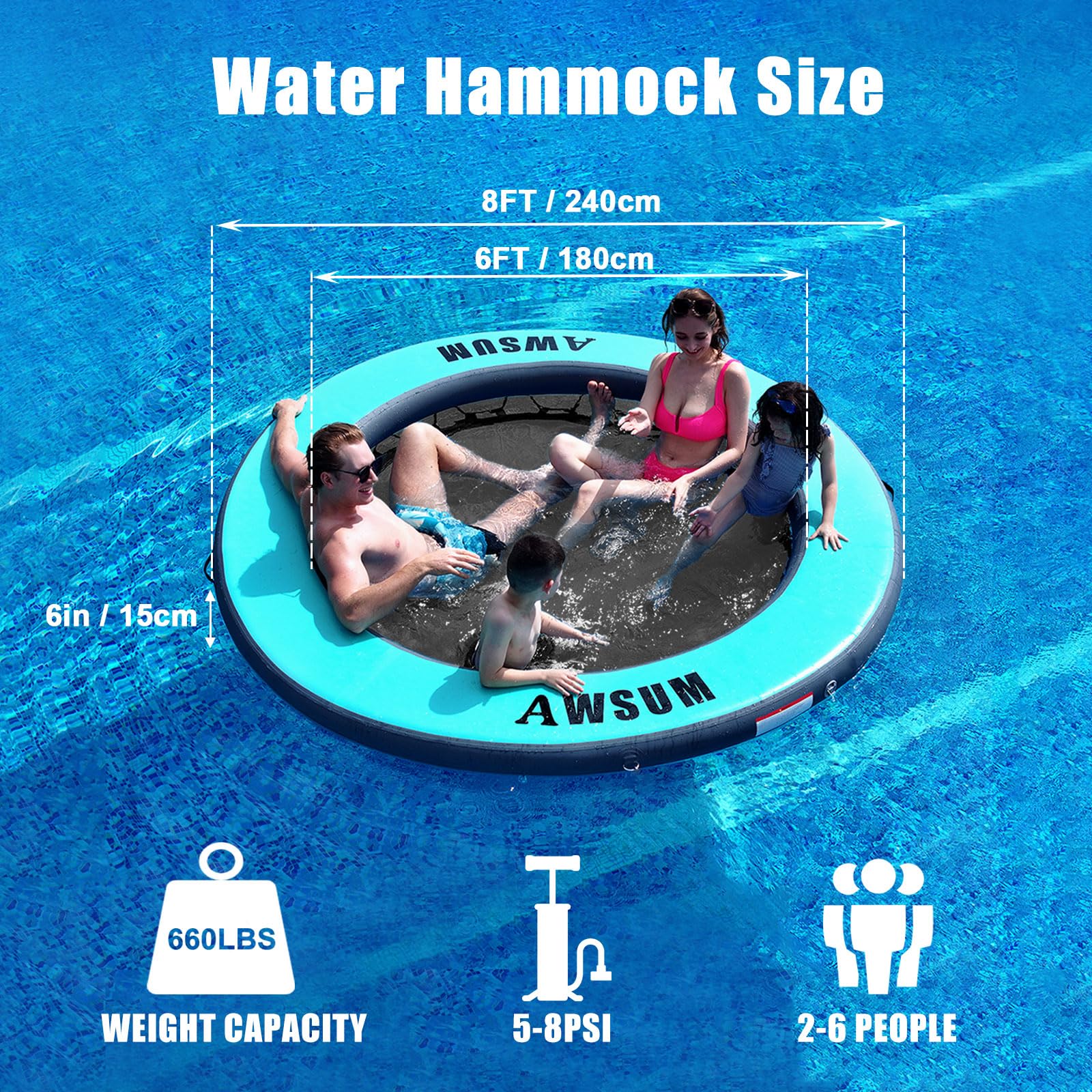 Snapklik.com : Inflatable Water Hammock Round Floating Ring Circle Dock ...