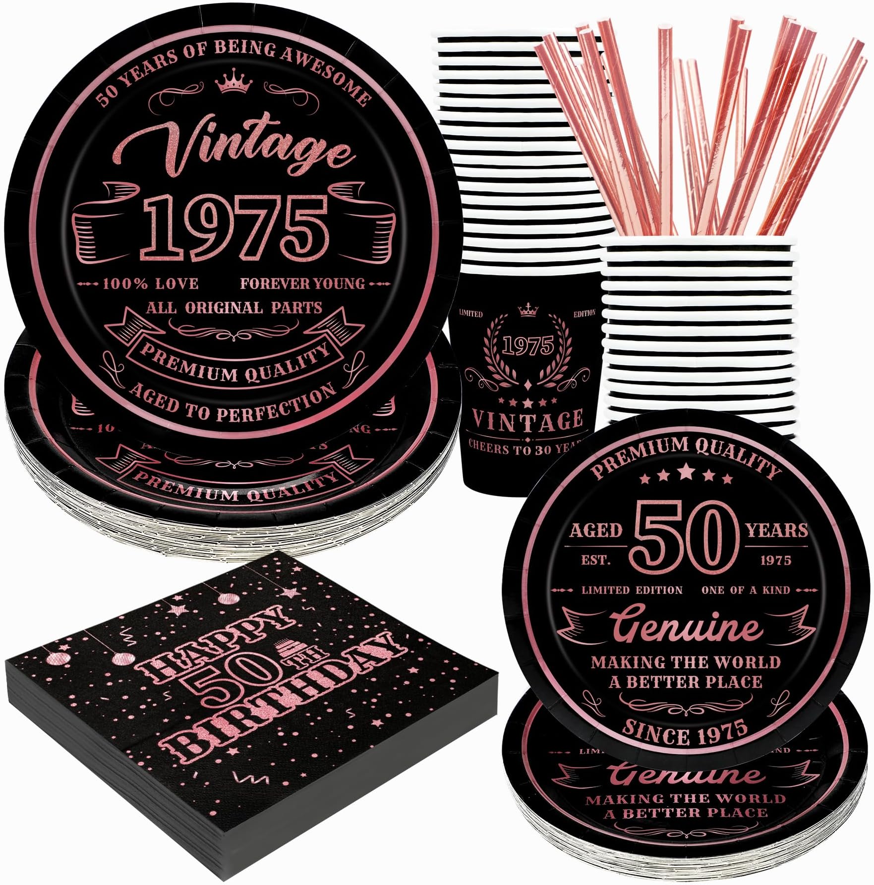 Amazon.com: CHUNNIN 96Pcs 50th Birthday Plates and Napkins Women Back ...