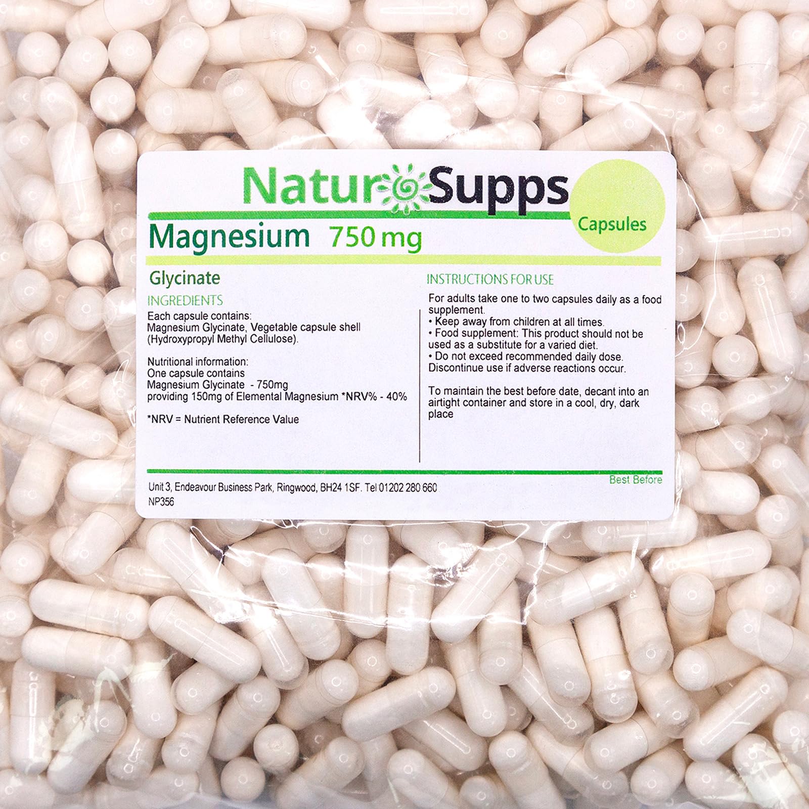 Natur Supps Magnesium Glycinate Supplements, 365 High Strength 750mg ...