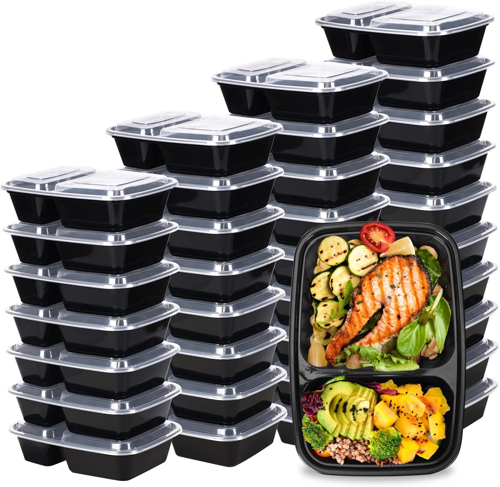 Amazon.com: Meal Prep Containers [20 pack] 33oz 2 compartment Food ...