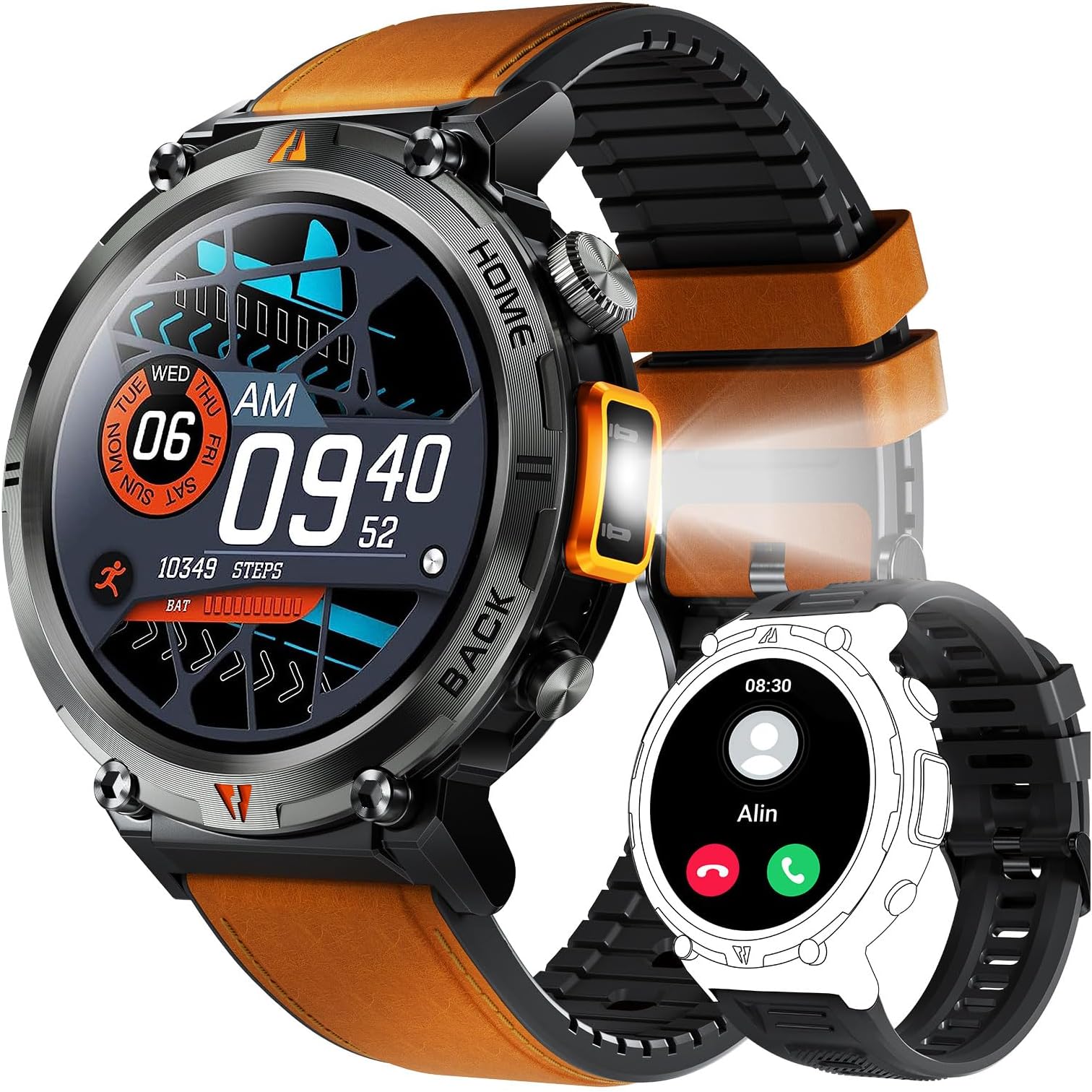 Amazon.com: Military Smart Watch for Men with LED Flashlight 1.45 ...
