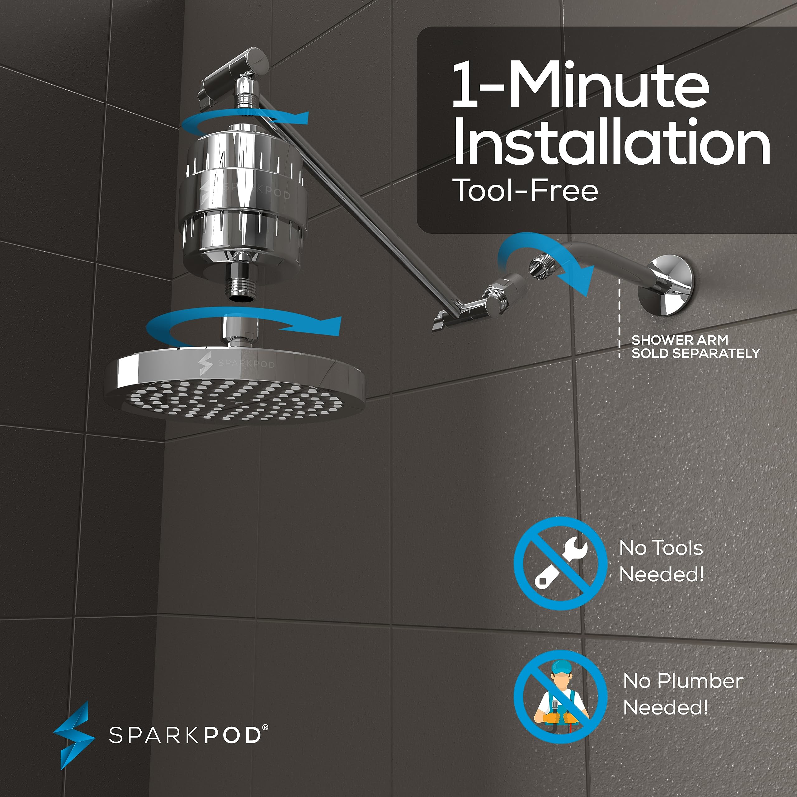 Snapklik.com : SparkPod High Pressure Rain Shower Head