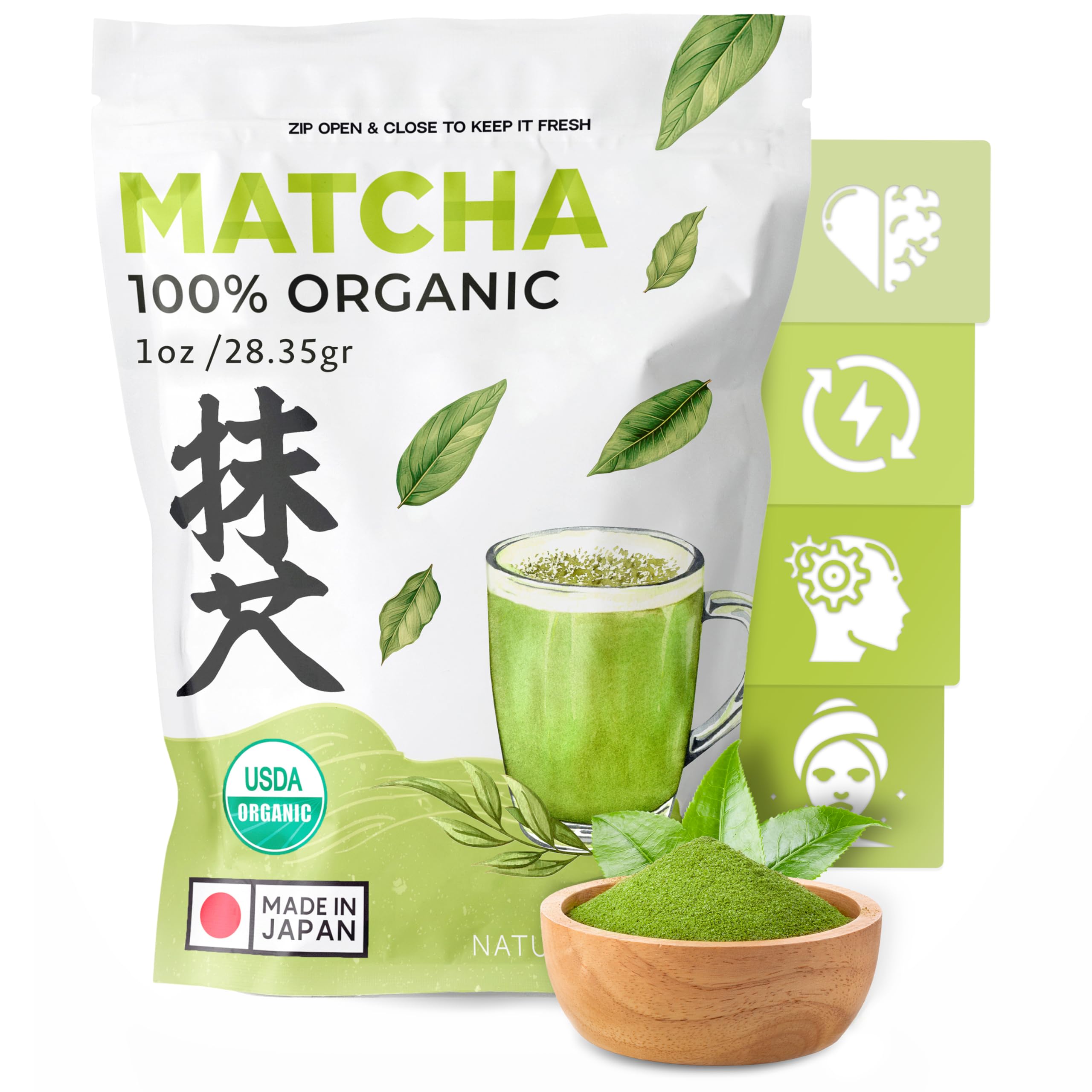 Amazon.com: NaturaleBio Matcha Powder, 1oz - Harvested in Japan - USDA ...
