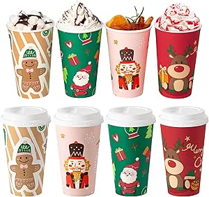 Amazon.com: Fit Meal Prep 50 Pack 16 oz Christmas Disposable Coffee ...