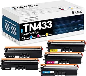 Amazon.com: TN433 TN-433 Toner Cartridges High Yield (5 Pack, Black Cyan Magenta Yellow ...