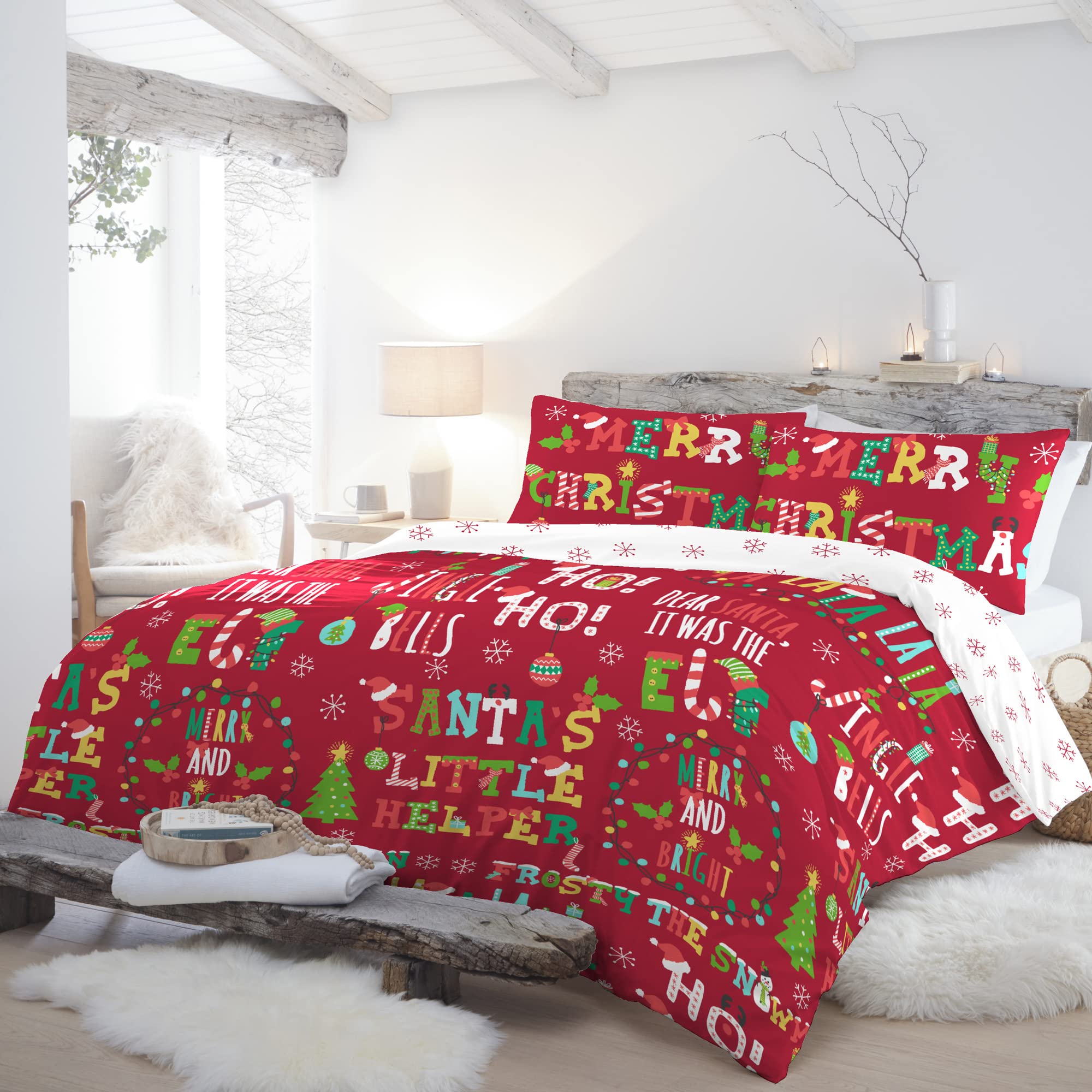 Fusion - Christmas Phrases Duvet Cover - Double Bedding Size (200 x ...