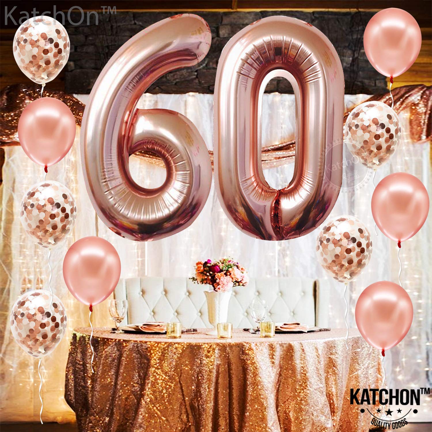 Big, Rose Gold 60 Balloon Numbers - Large, 40 Inch | 60 Birthday ...