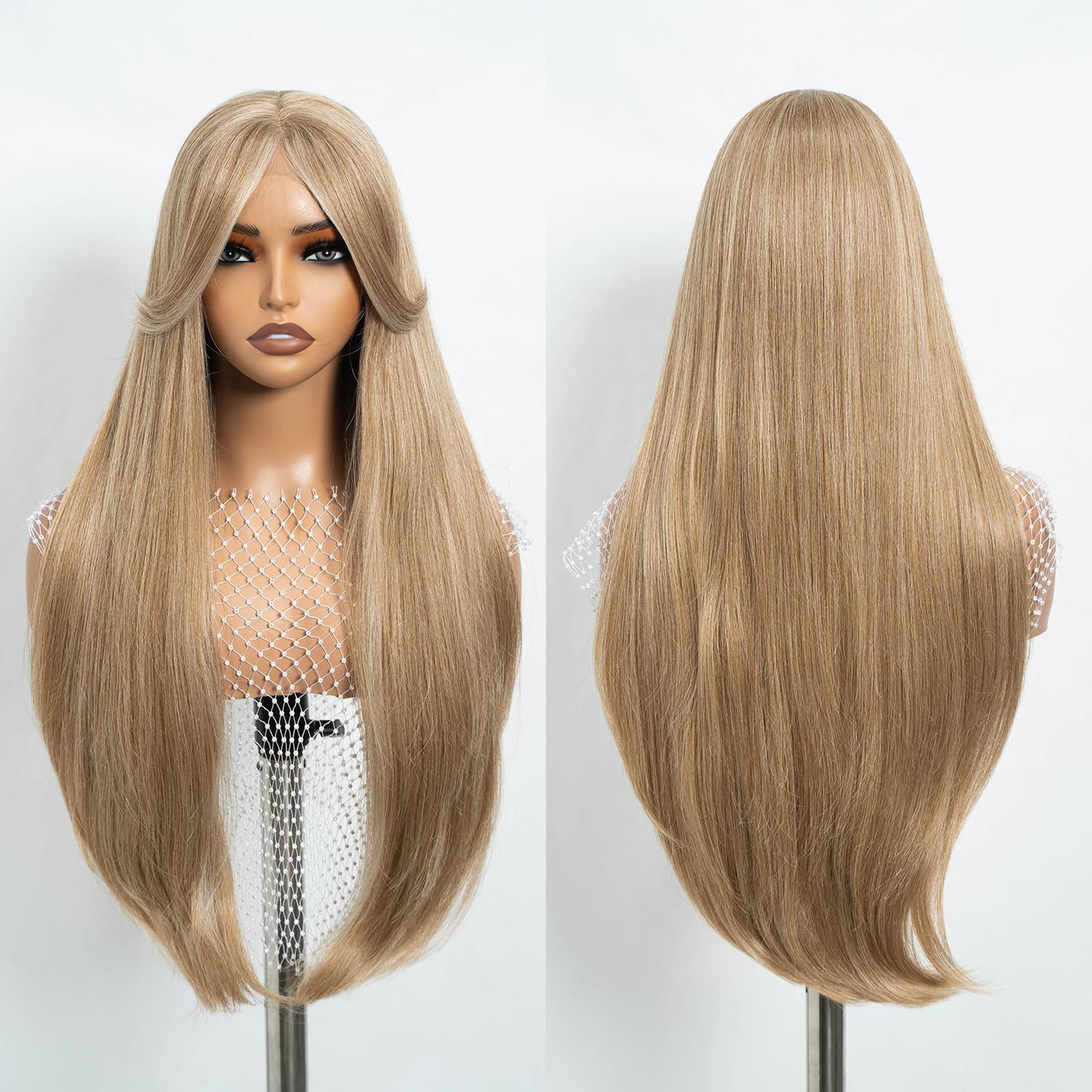 Amazon.com : REBECCA STYLE Long Blonde Straight Wigs with Bangs 30 Inch ...
