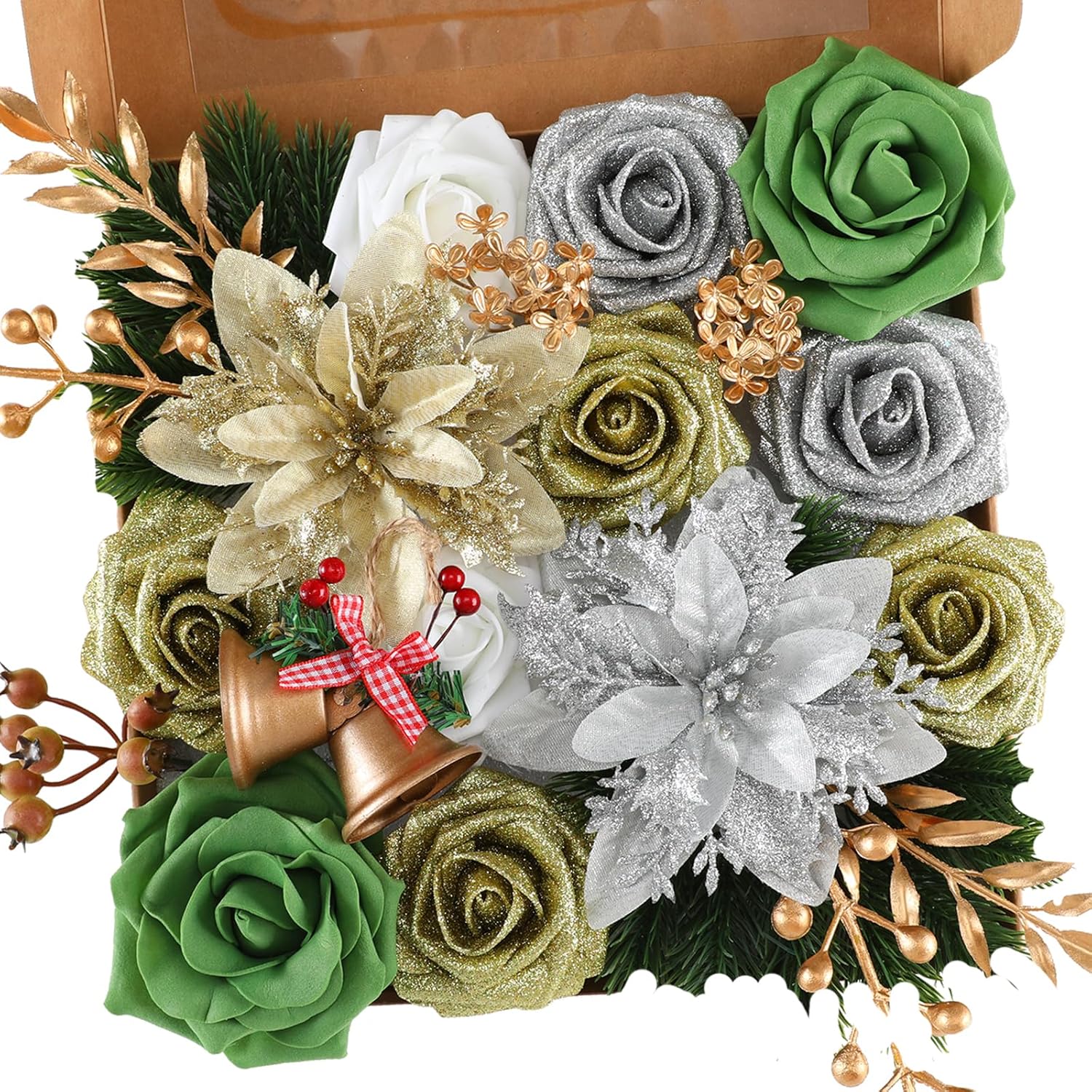 Amazon.com: Senseya Artificial Christmas Flowers Poinsettia Combo Set ...