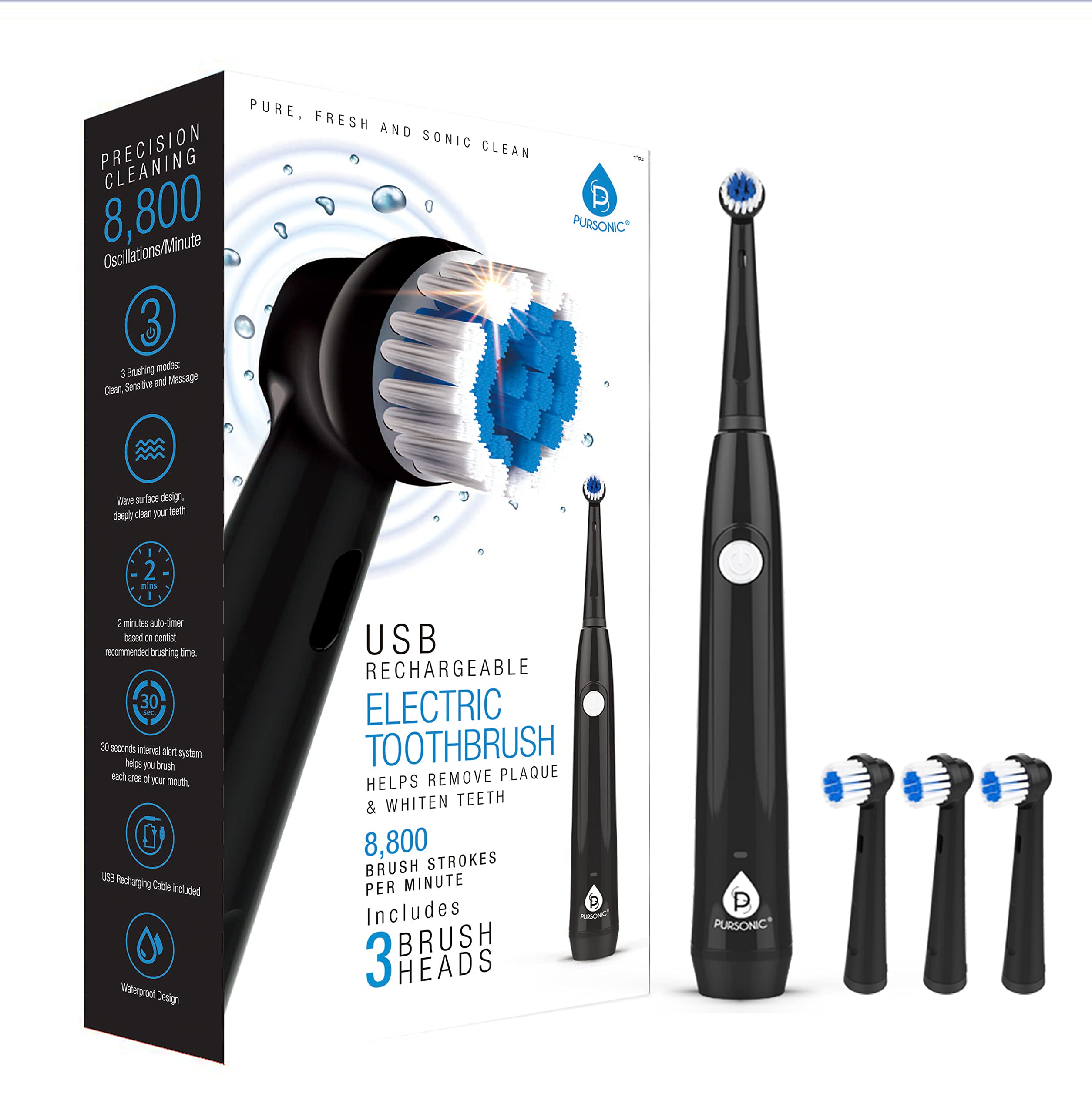 Amazon.com: Rotating Electric Toothbrush for Adults with 3 Brush Heads ...