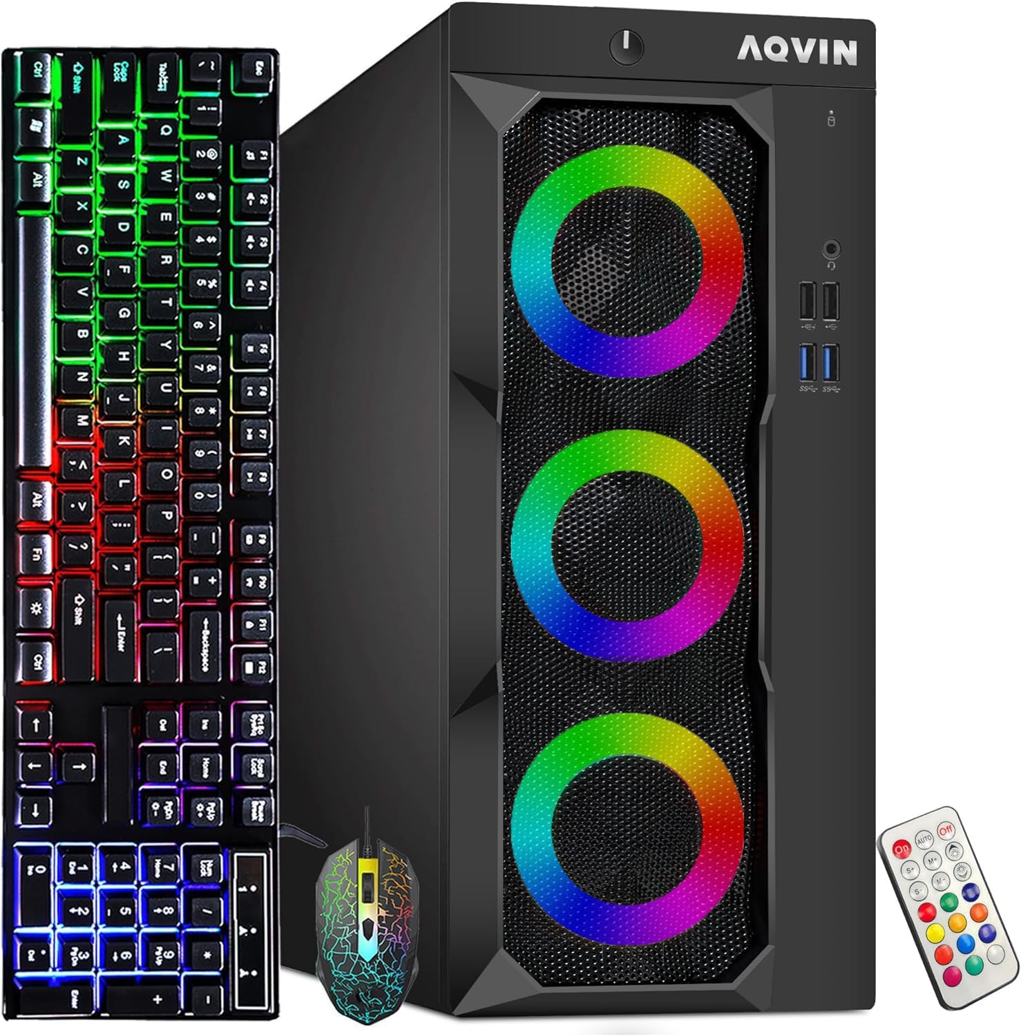 AQVIN LuminaRings Gaming Tower PC - Intel Core I7 Processor up to 4 ...