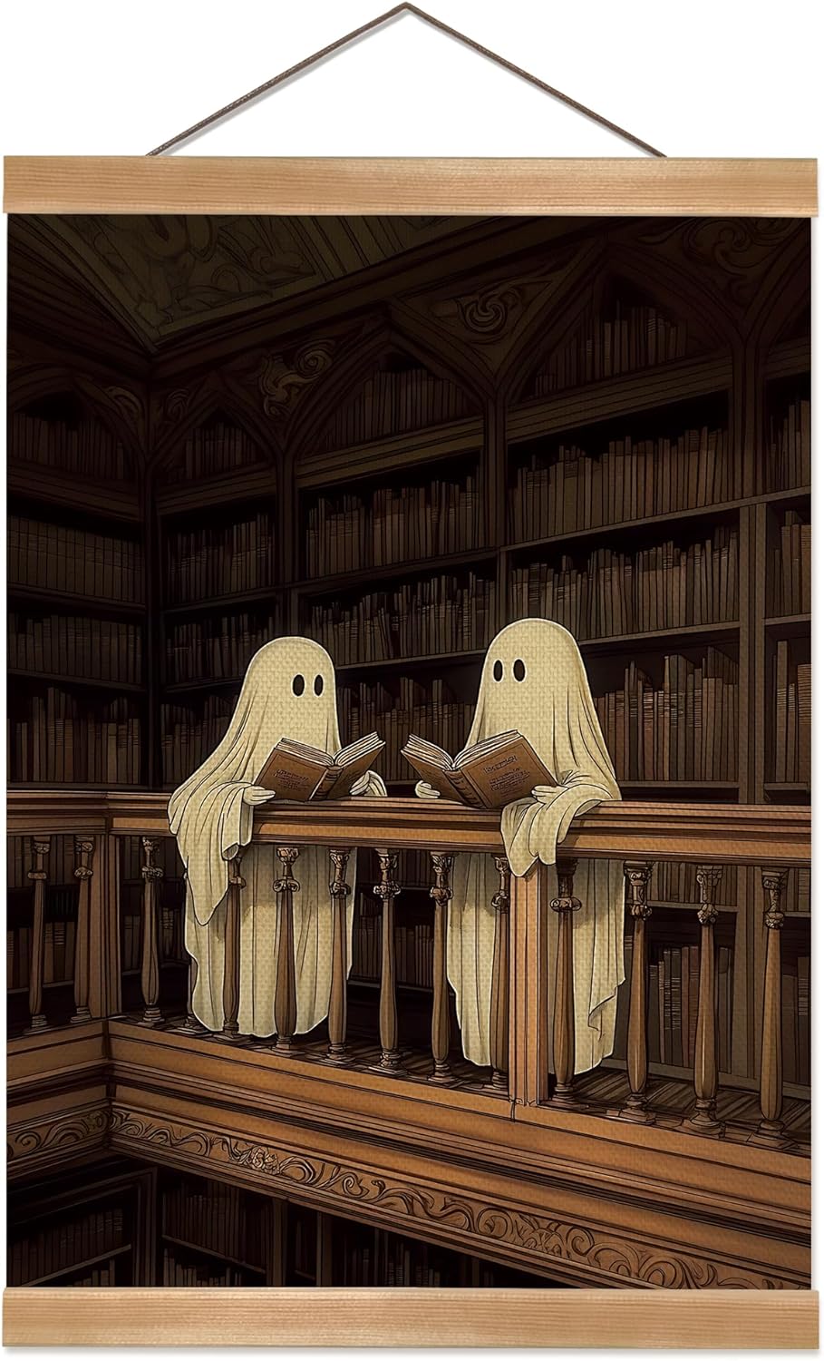 Amazon.com: ZTGDA Vintage Cute Library Ghost Reading Books Canvas ...