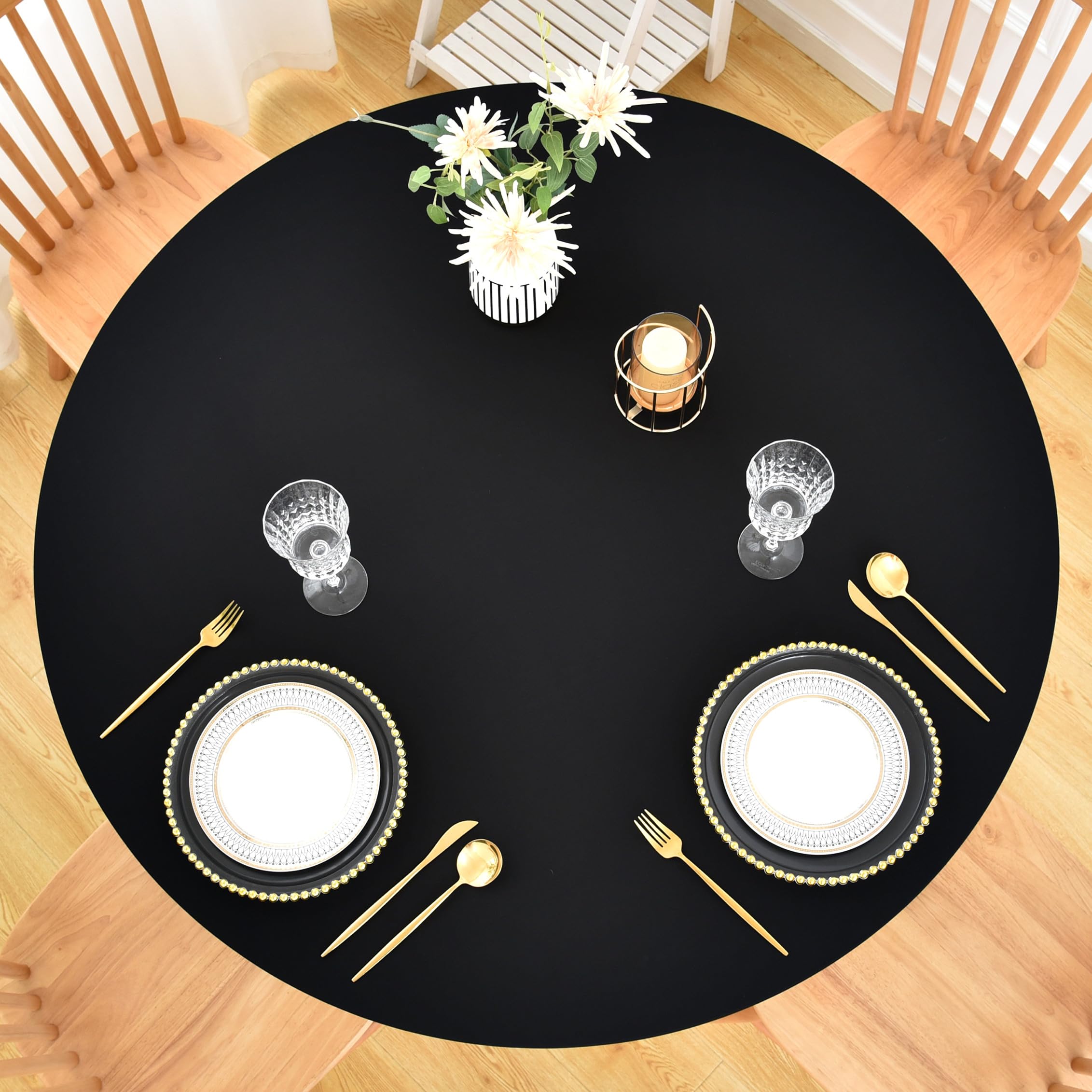 Amazon.com: Monibana Round Fitted Tablecloth with Elastic Edged for ...