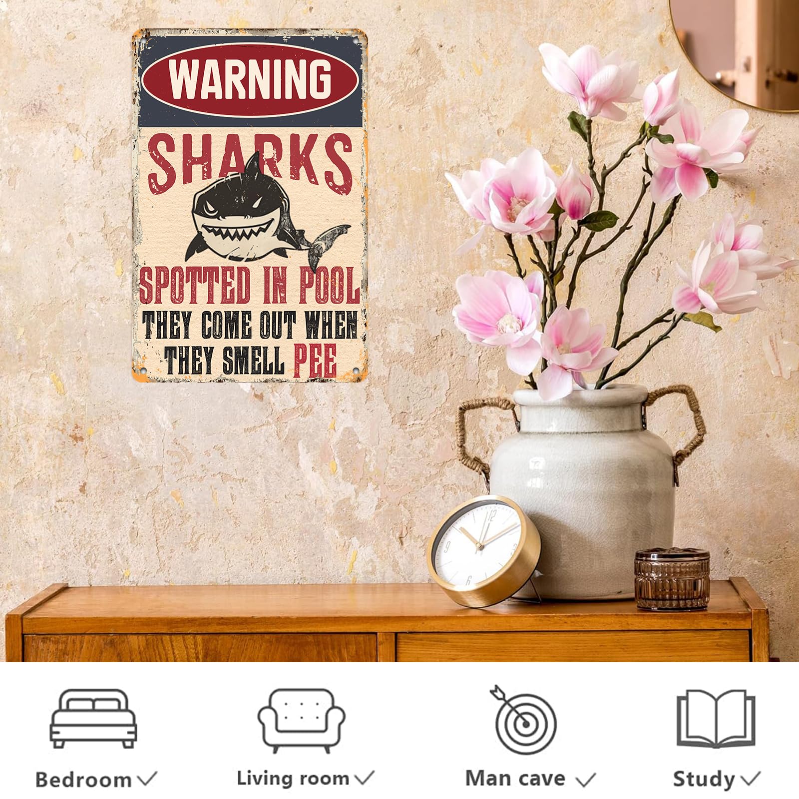 Outdoor Safety Notice No Sharks In Pool Warning Sign - 8x12 Inch Metal ...