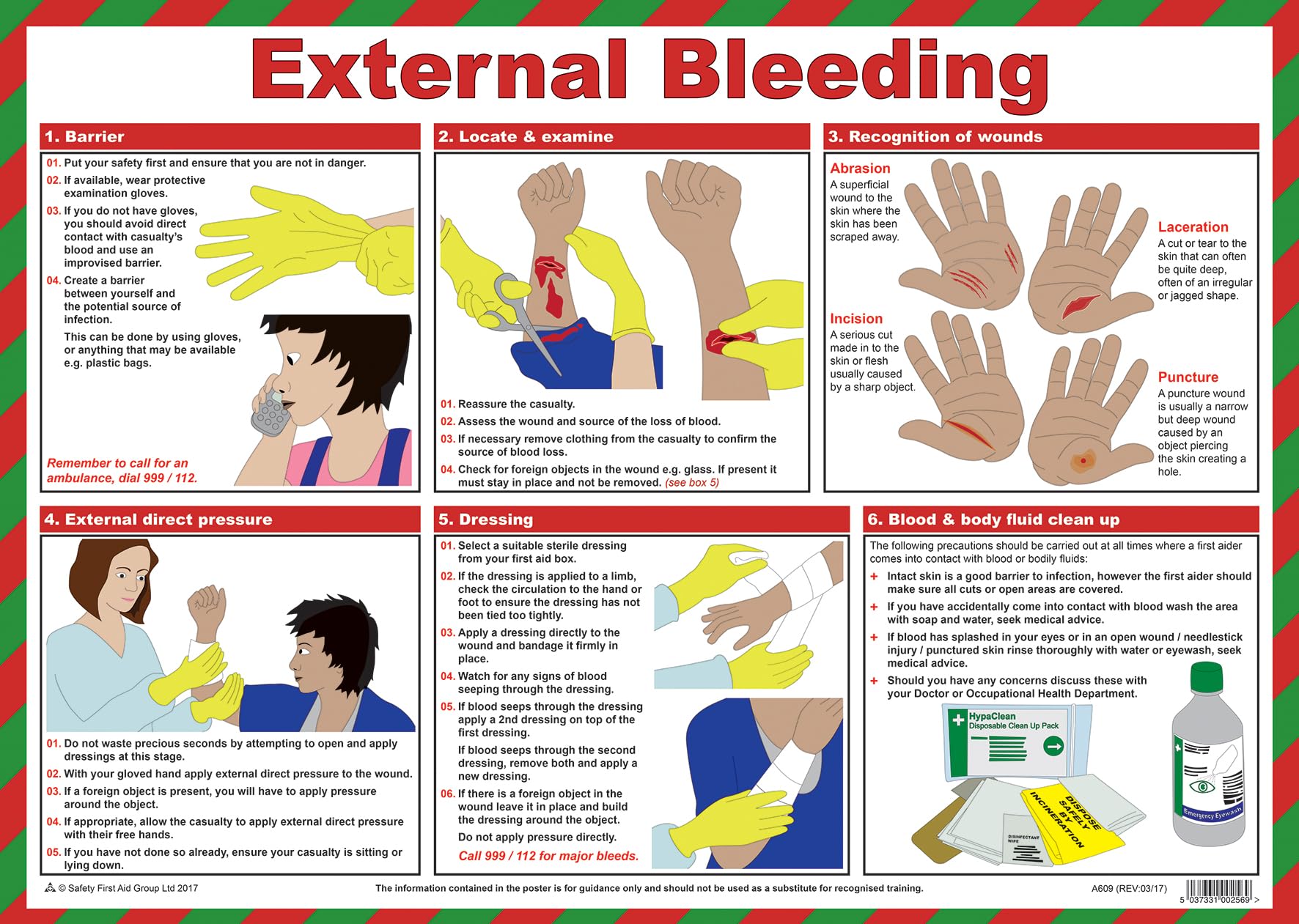 Safety First Aid Group External Bleeding A2 Poster, Laminated : Amazon ...