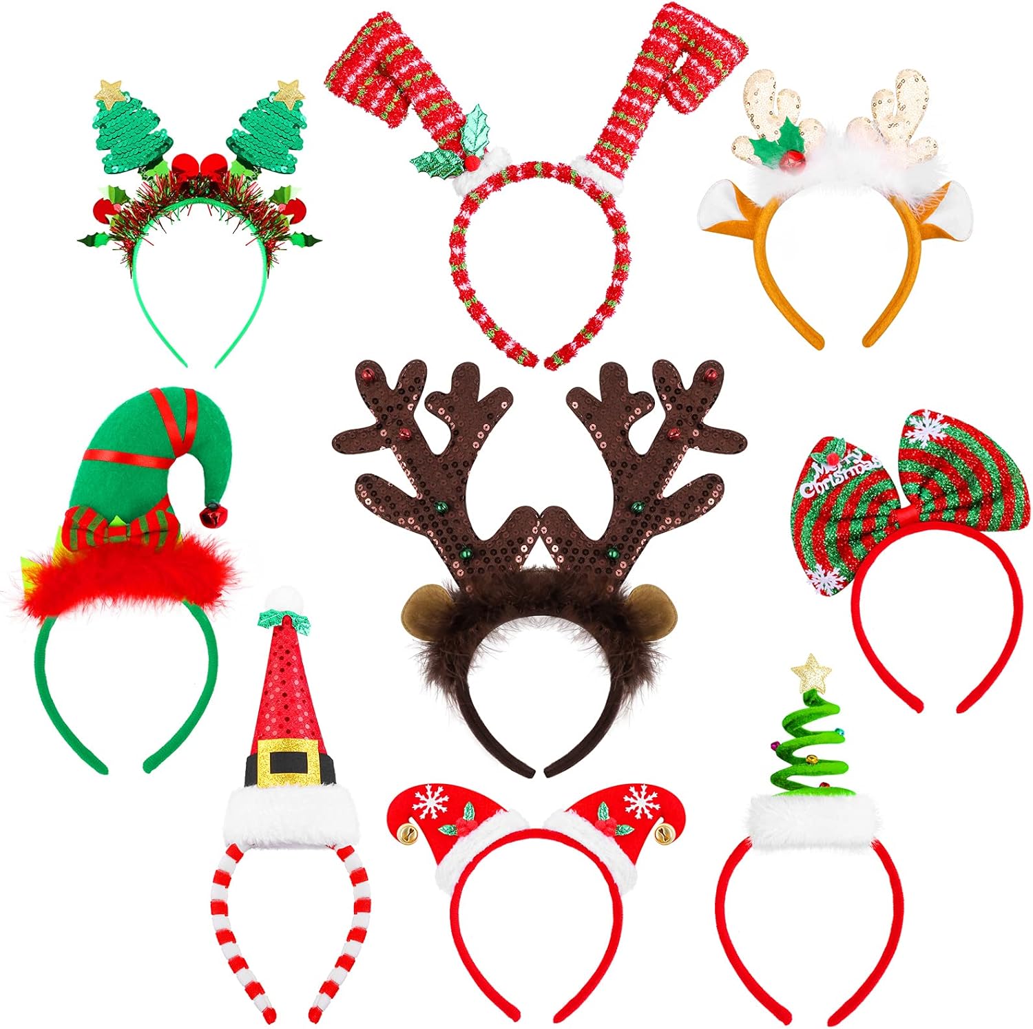 ADXCO 9 Pack Christmas Headbands Assorted Christmas Head Boppers ...