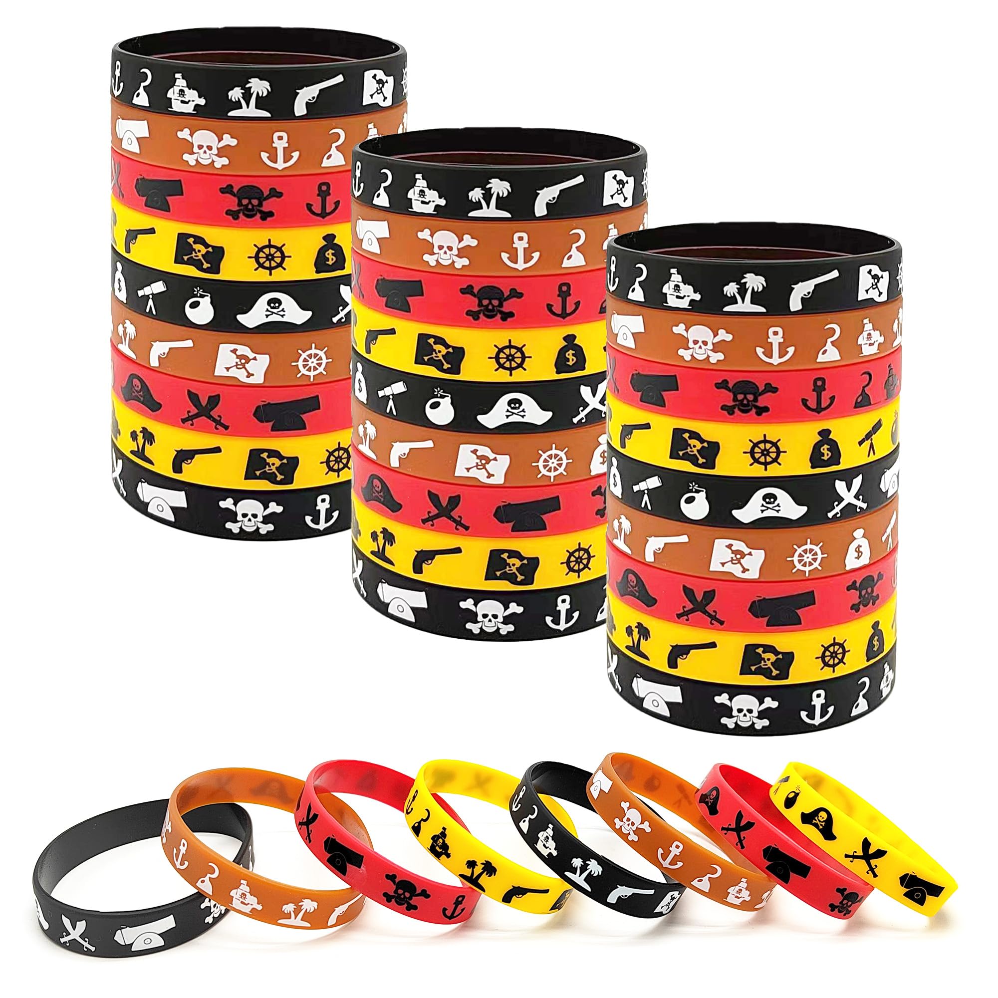 Amazon.com: ATSMOICY 48PCS Pirate Party Silicone Wristband Bracelets ...