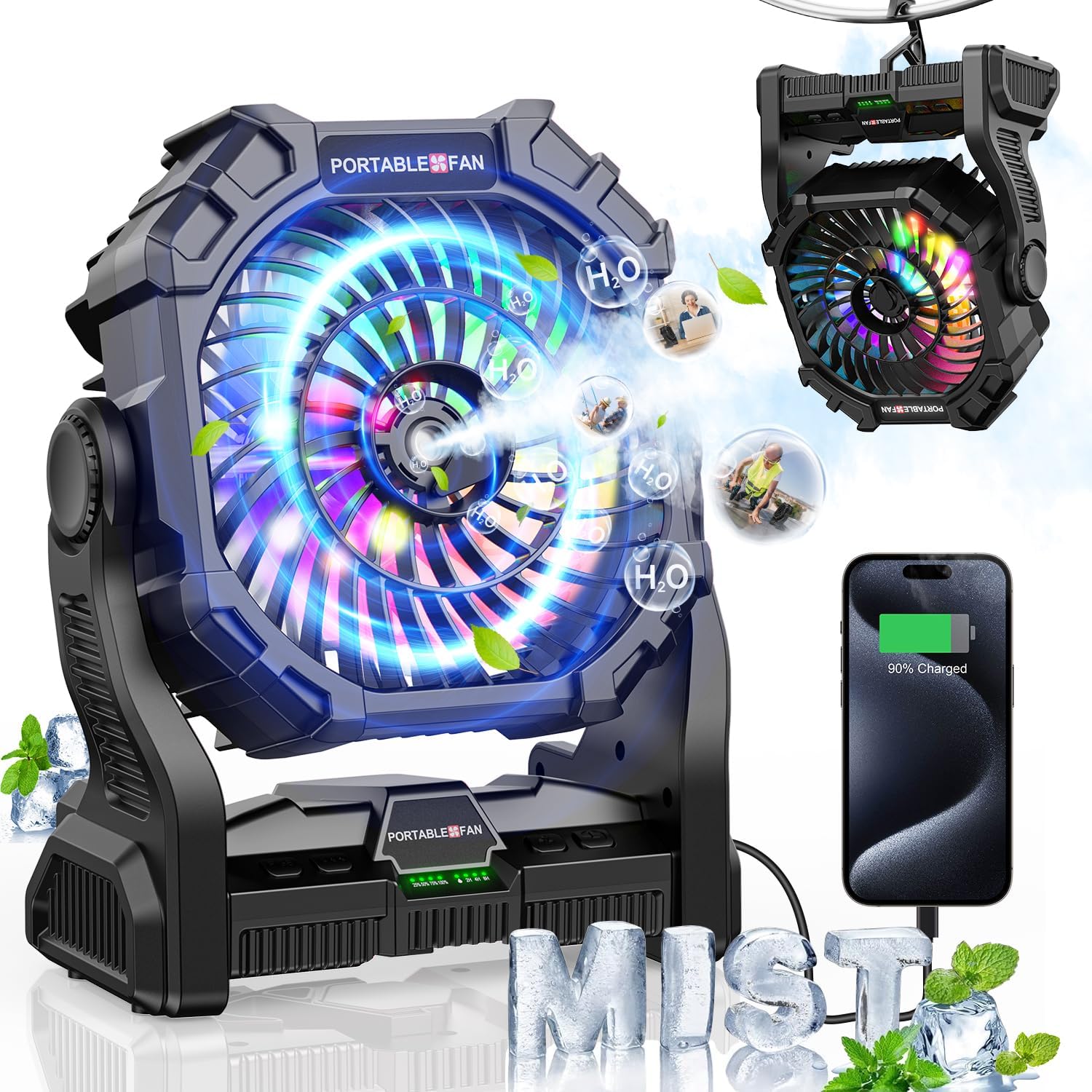 Amazon.com: Ausic 10W Misting Solar Fan, 10000mAh Camping Fan Portable ...