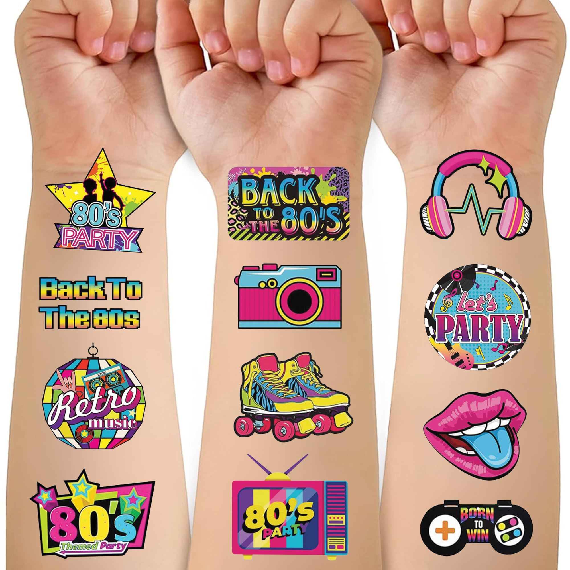 Amazon.com : 53 PCS 80s Temporary Tattoos, Retro 1980s Hip Hop Party ...