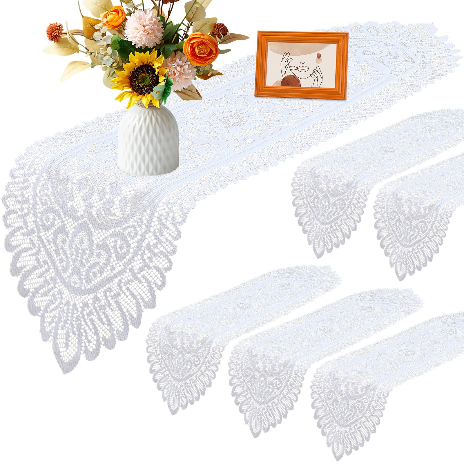 Amazon.com: Windkream 6 Pack White Lace Table Runner Cotton Crochet ...