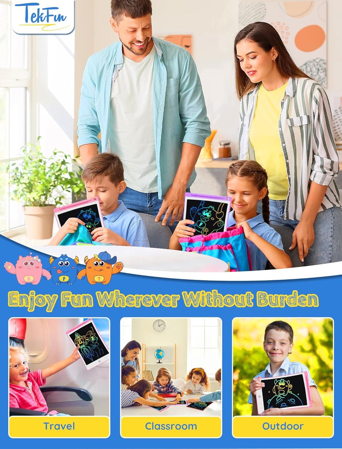 TEKFUN Paquete de 2 tabletas LCD de escritura de 10 pulgadas, tablero de dibujo para colorear y ...