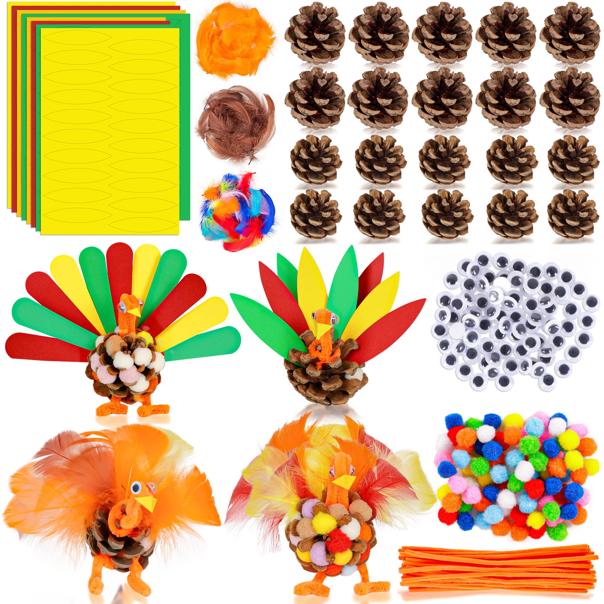 Amazon.com: 80UncleKimby 20 Sets Thanksgiving Turkey Craft Kit for Kids ...