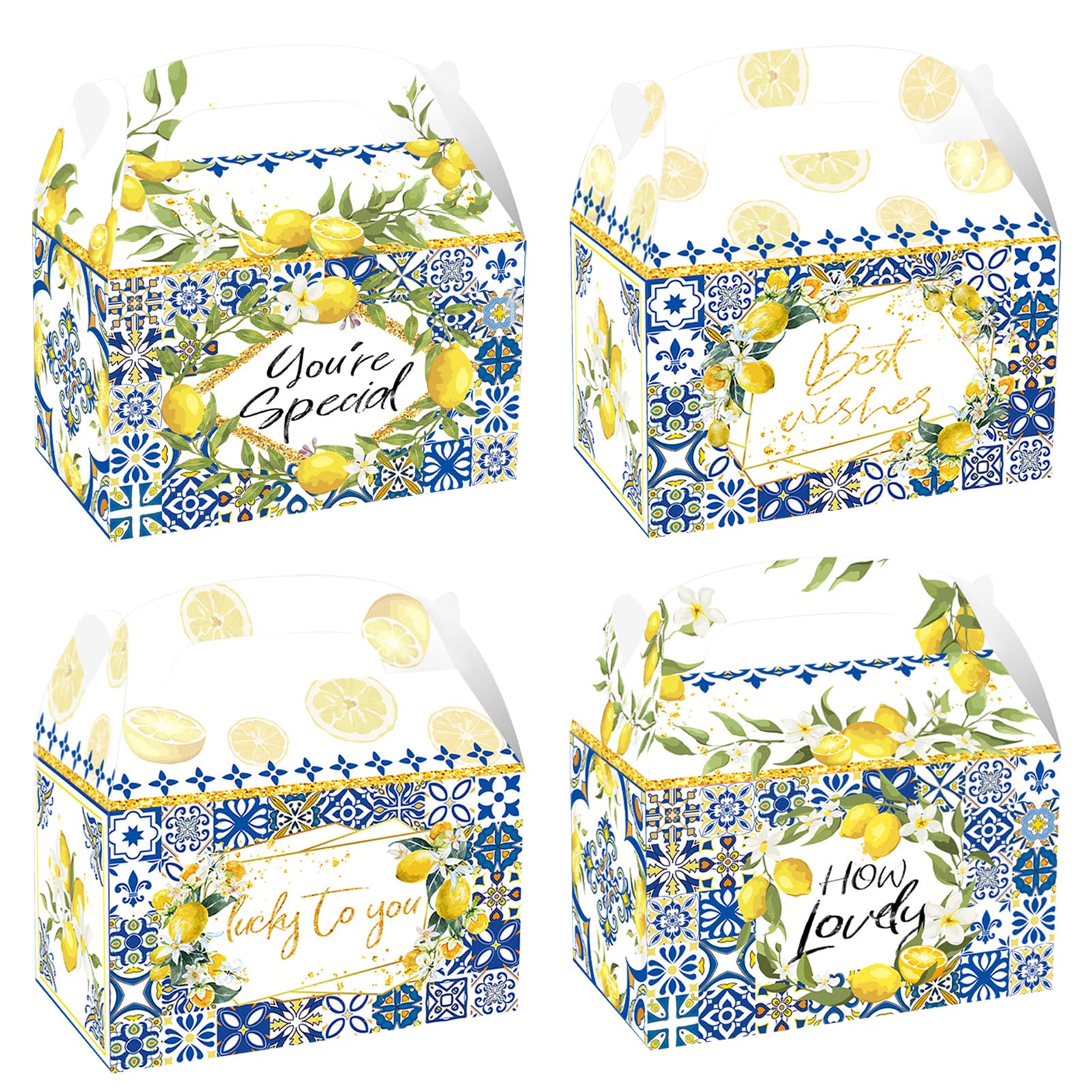 Amazon.com: CIEOVO 24 Pack Capri Lemon Party Cardboard Treat Box Blue ...