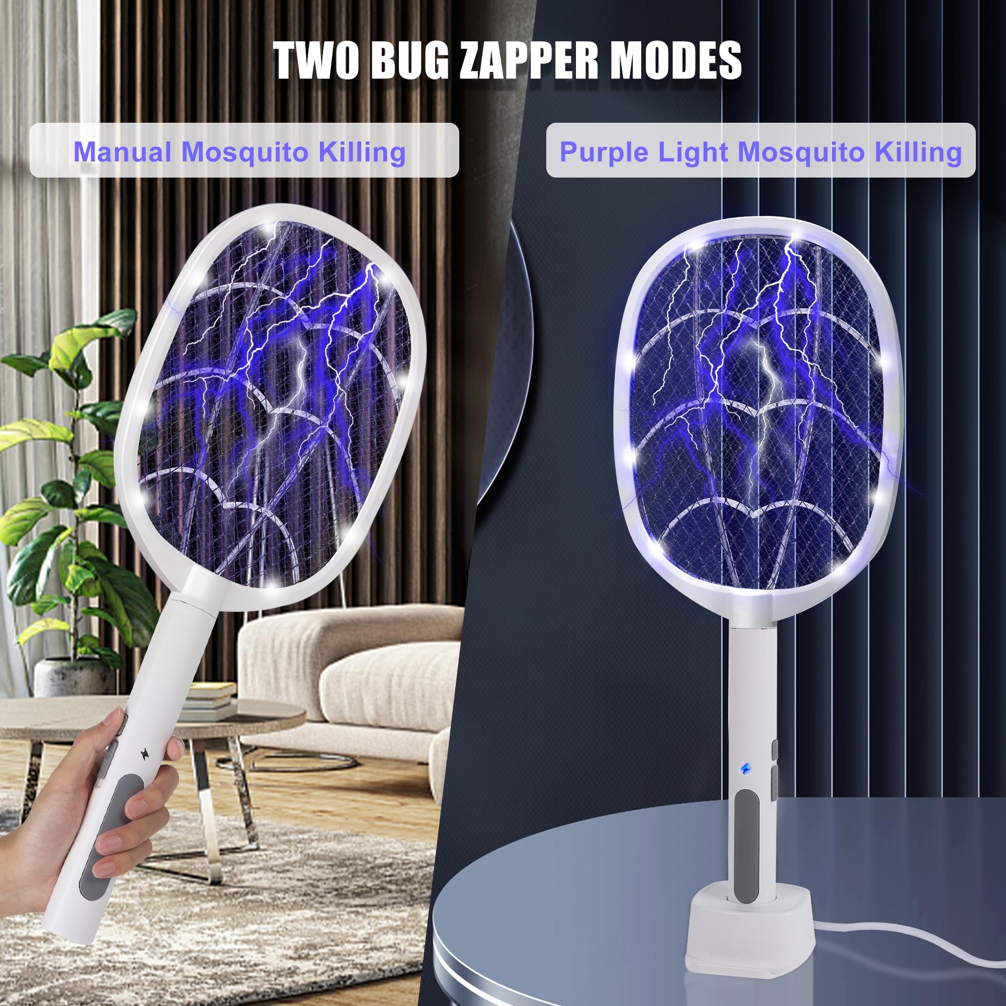 Phosooy Electric Fly Swatter Rackets, 2-in-1 Handhold Bug Zapper with ...