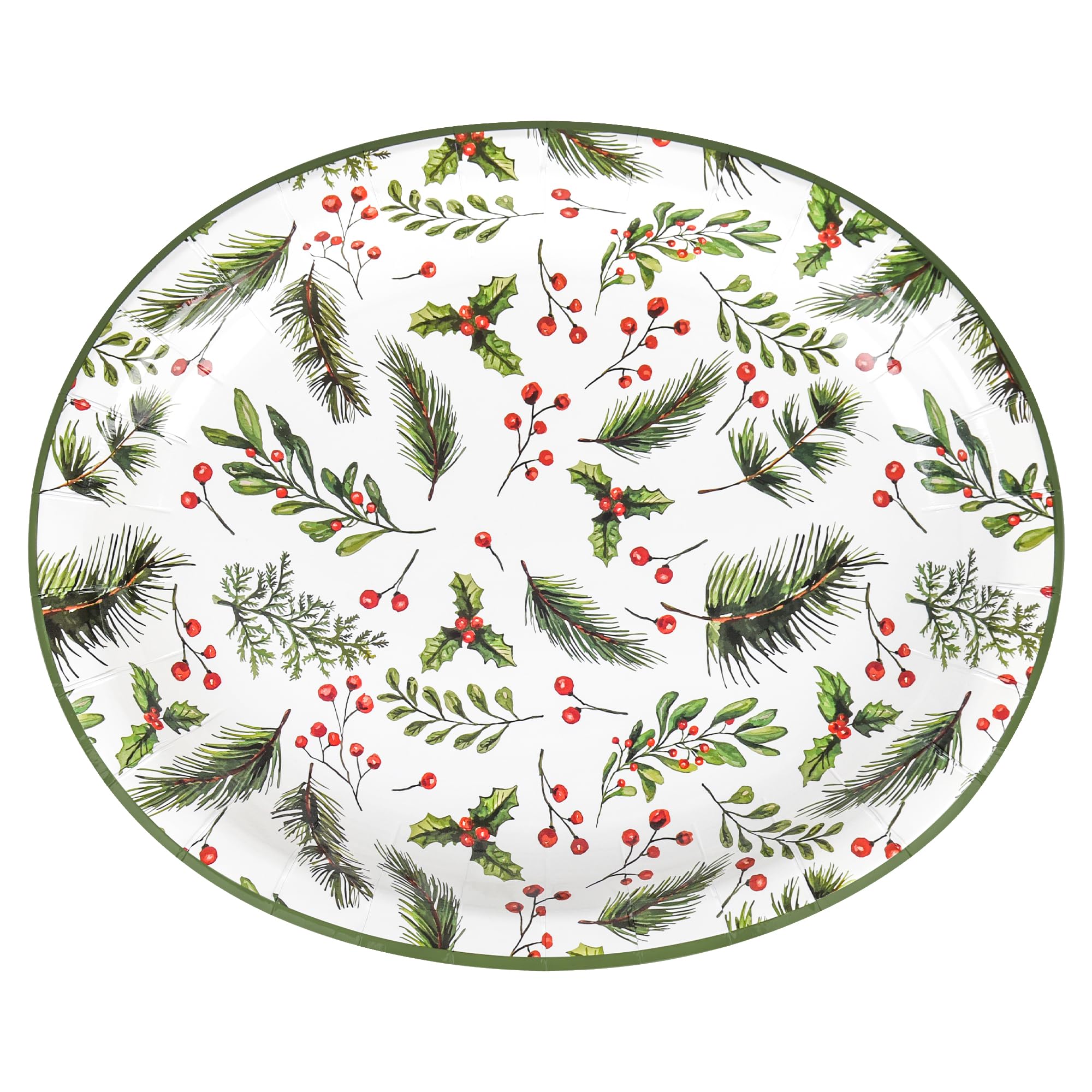Amazon.com: 50Pcs Christmas Oval Paper Plates Holly Berries Disposable ...