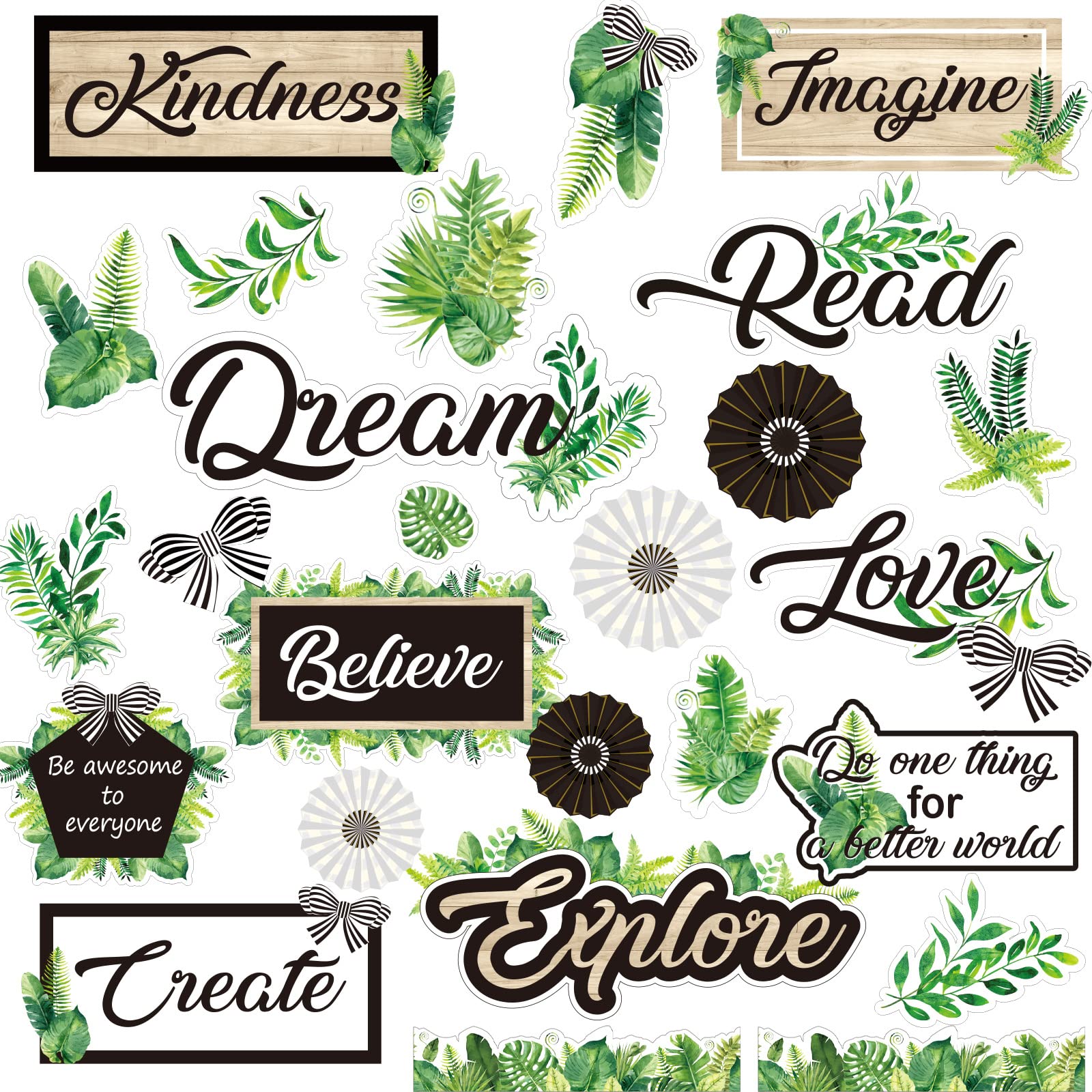 Amazon.com: Boho Bulletin Board Set Greenery Plant Inspirational ...