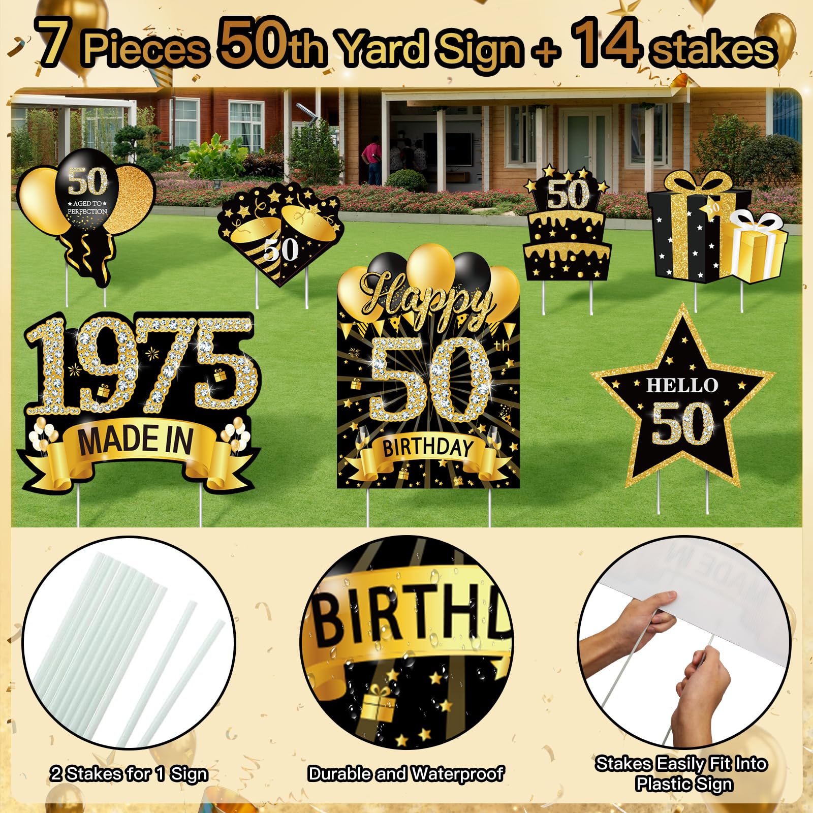 Snapklik.com : 7Pcs Black Gold 50th Birthday Yard Sign Decorations For ...