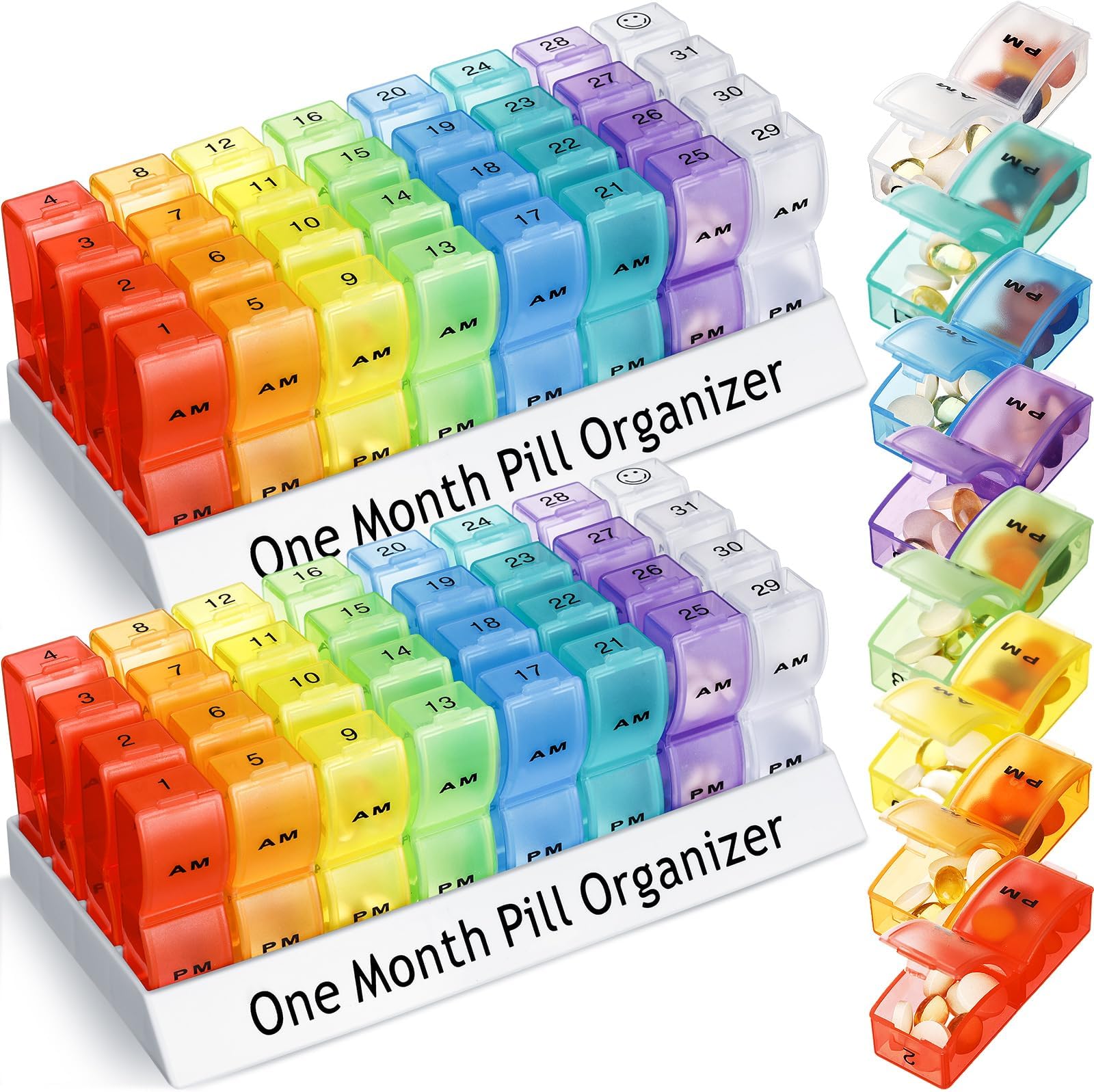Amazon.com: Bokon 2 Pcs Monthly Pill Organizer 2 Times a Day 31 Day Am ...