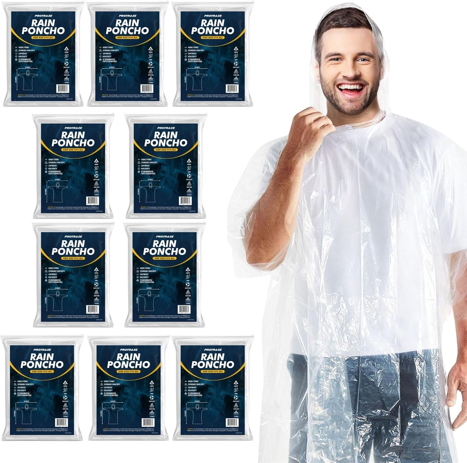 Amazon.com: Protraze Disposable Rain Ponchos Family Pack Includes Ten ...