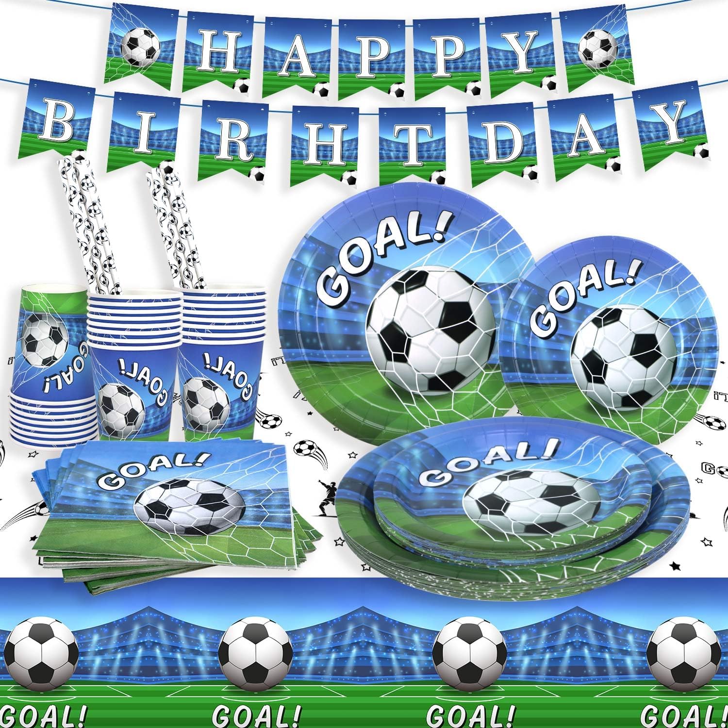 Amazon.com: 96pcs Soccer Party Supplies Soccer Plates and Napkins ...
