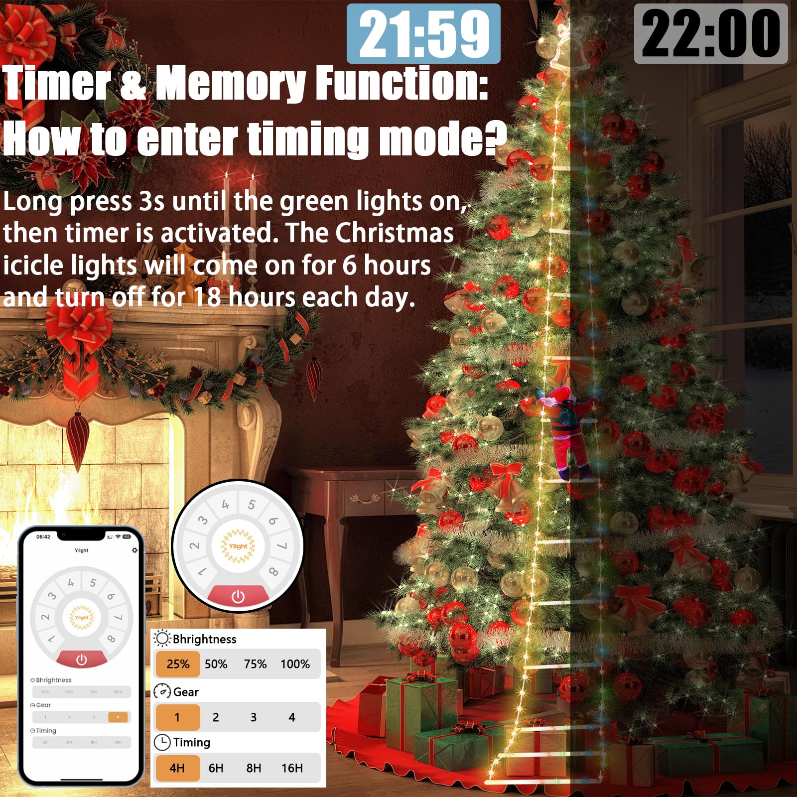 10FT 240 LED Smart Christmas Ladder Lights with Bluetooth & App ...