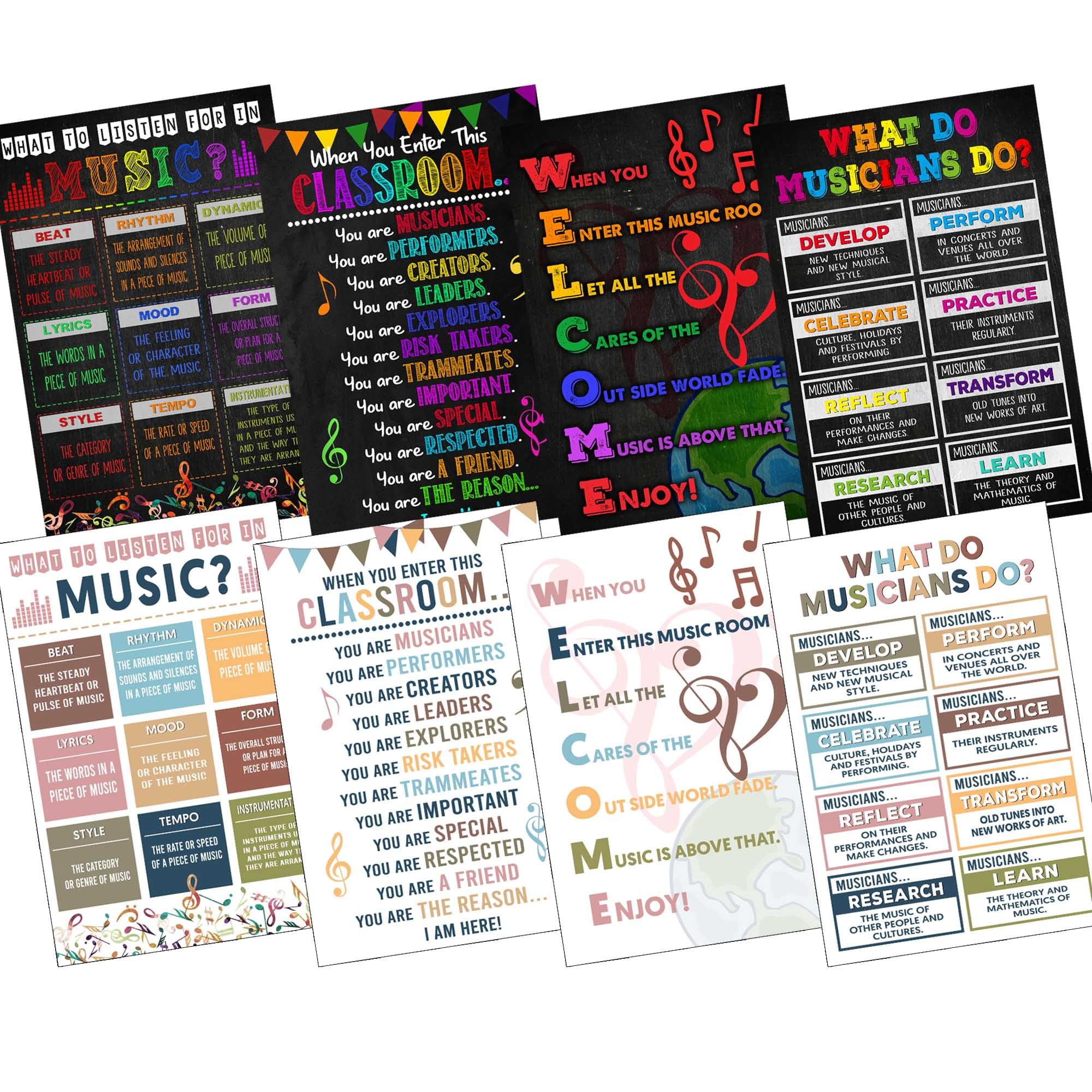 Amazon.com: Set 4 pcs Colorful Music Classroom Posters Choir Posters ...