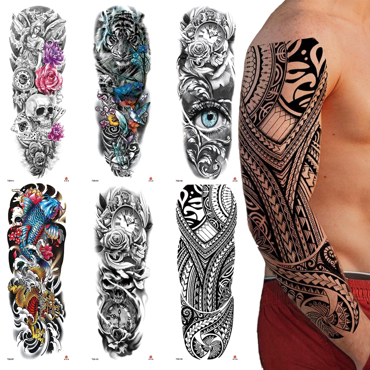 Buy MAYCREATE® 6 Sheets Temporary Tattoo for Men Waterproof Large ...