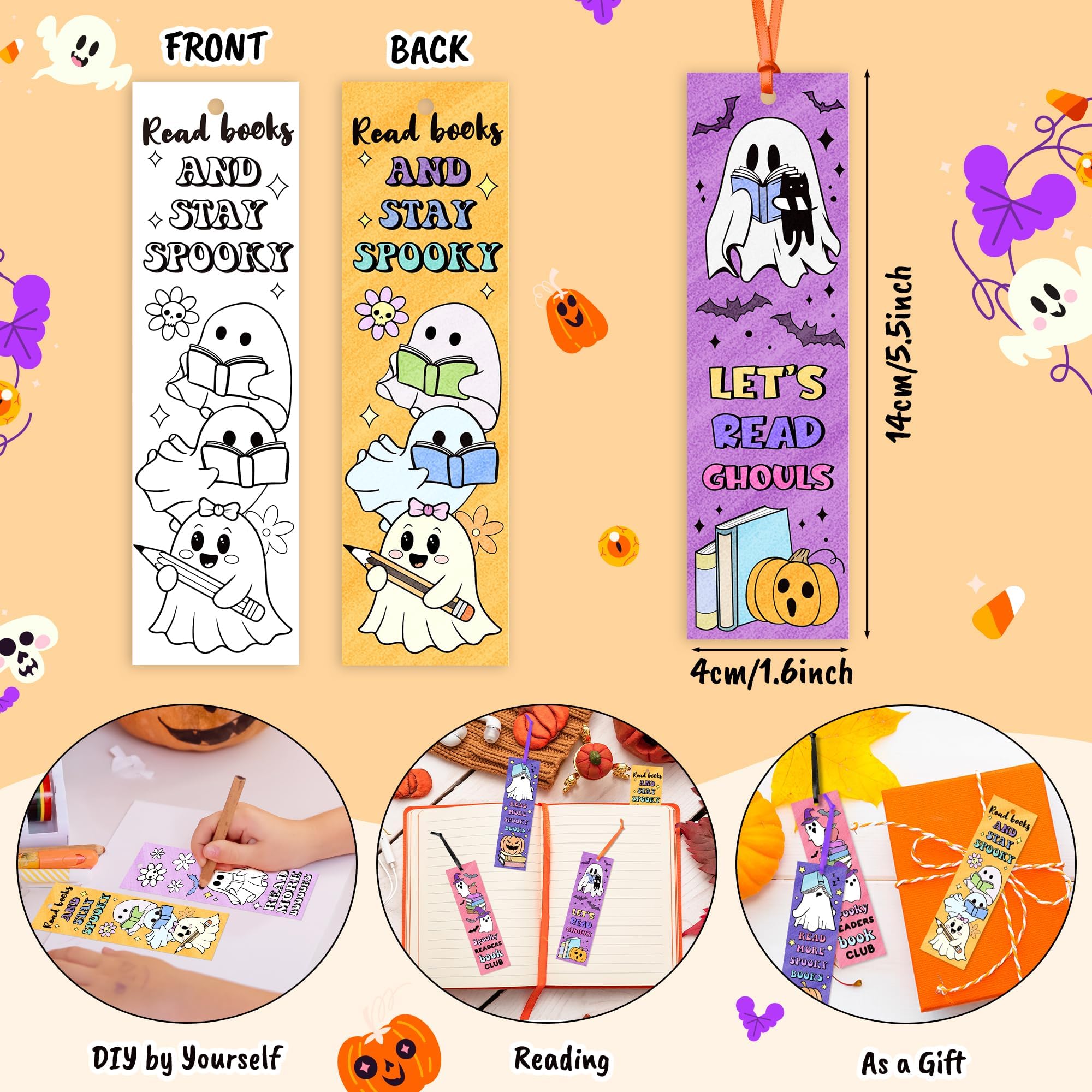 Snapklik.com : Halloween Color Your Own Bookmarks-120 Pcs Spooky Ghost ...