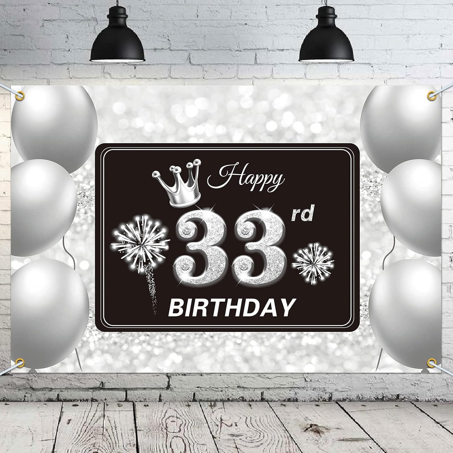 Amazon.com: PAKBOOM Happy 33rd Birthday Backdrop Banner - 33 Birthday ...