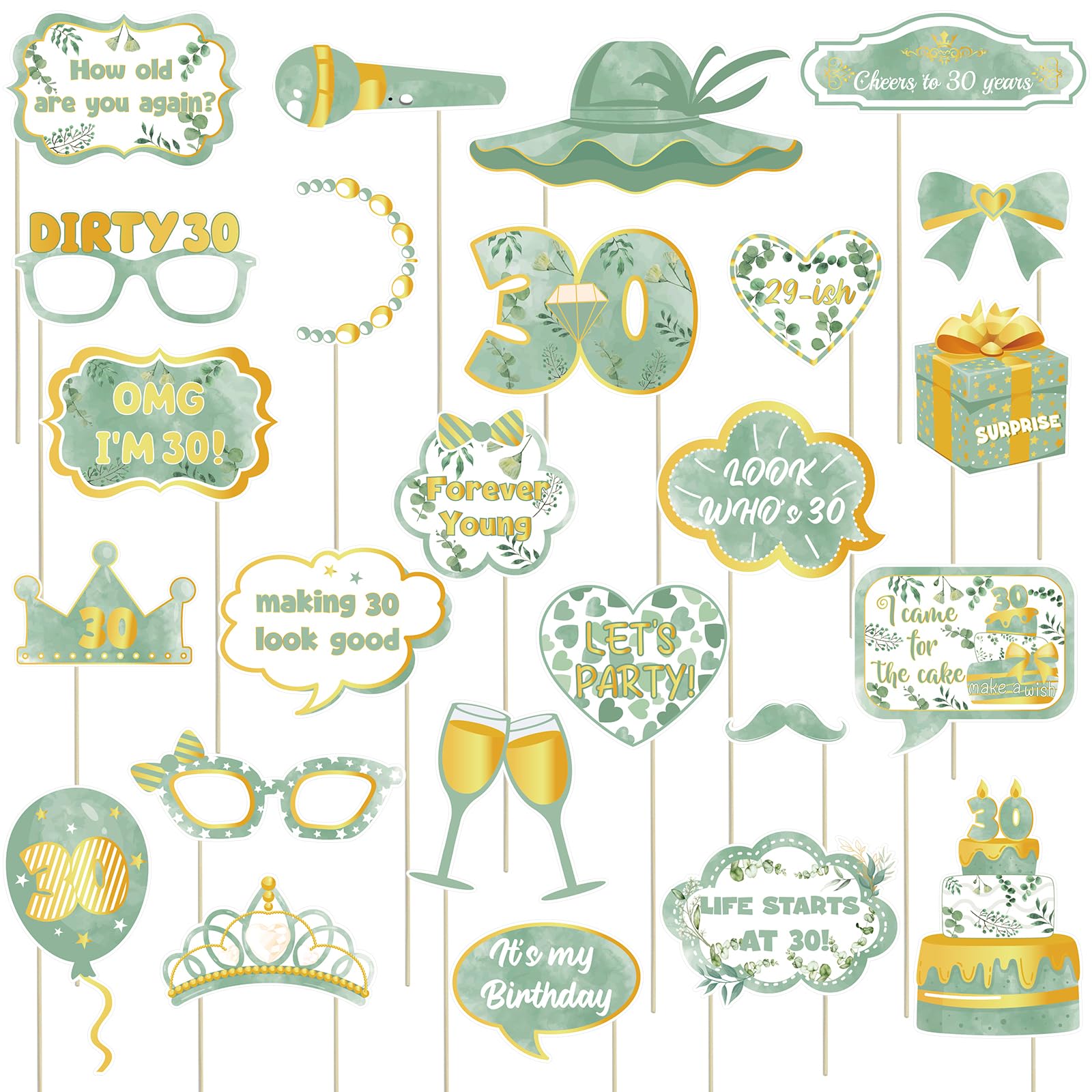 Amazon.com: 30th Birthday Photo Booth Props Signs,25pcs Sage Green and ...