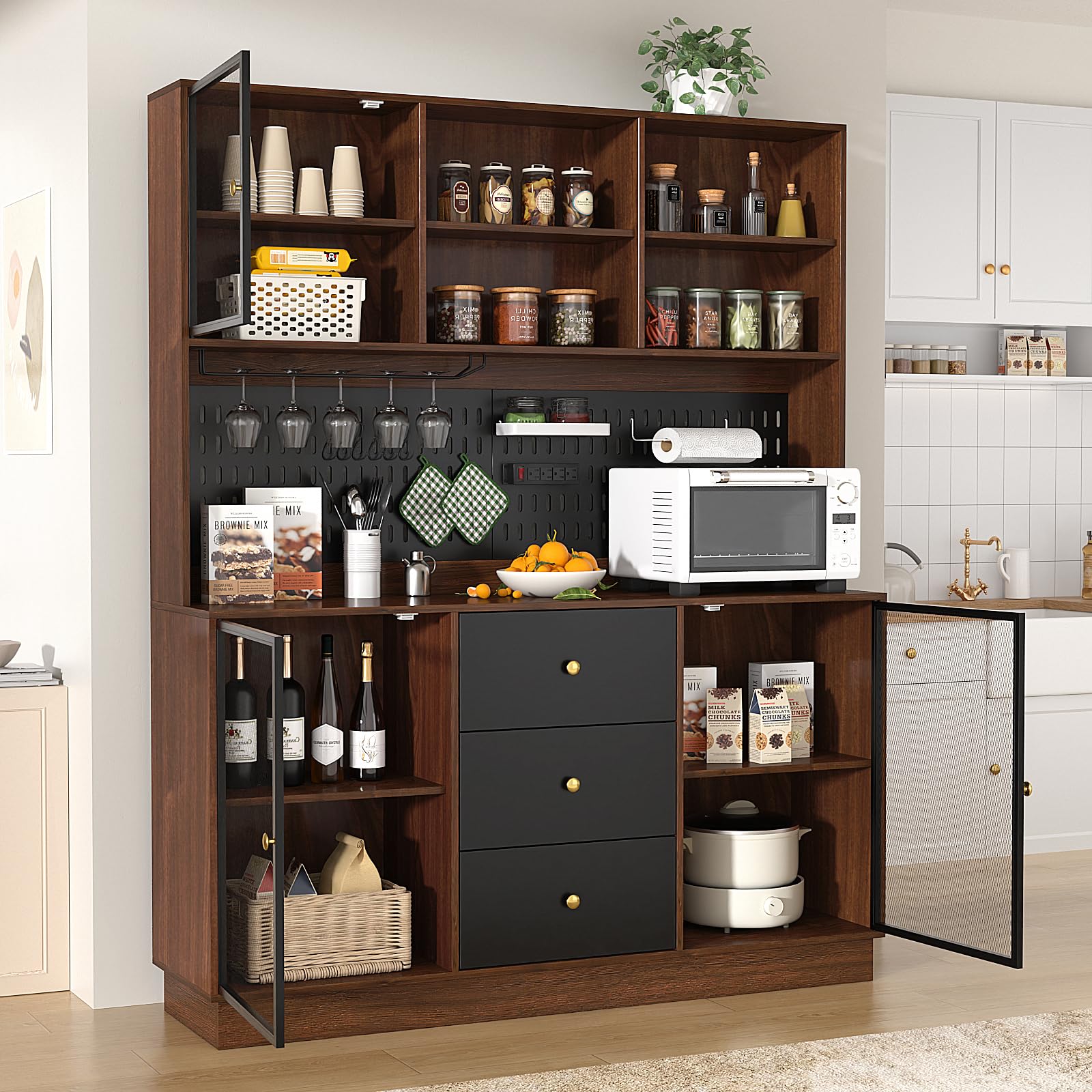 Amazon.com: VOWNER Large Kitchen Hutch Cabinet with 3 Metal Doors ...