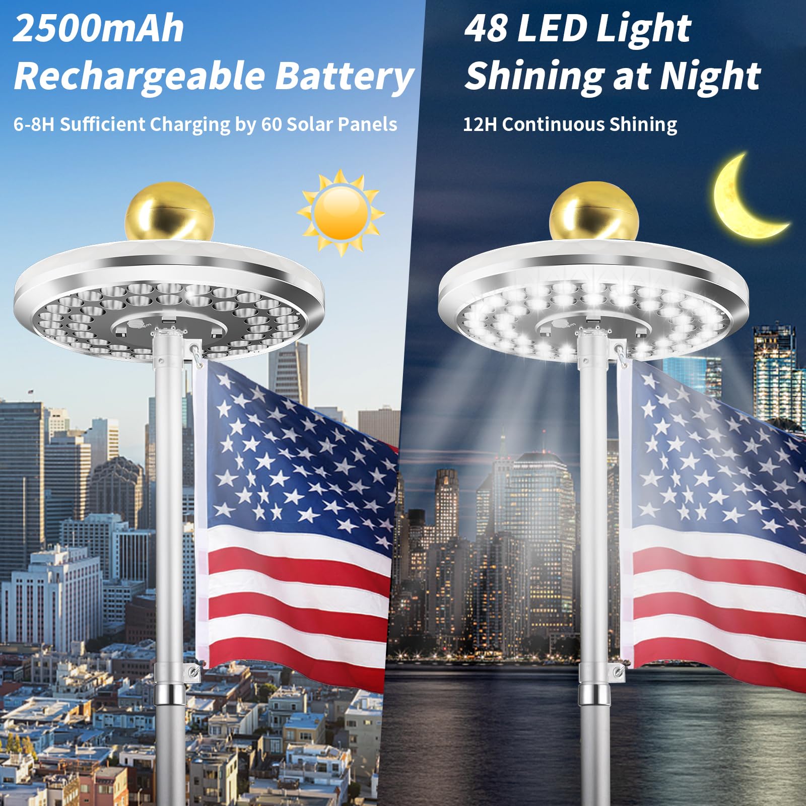Snapklik.com : Flag Pole Light Solar Powered - Upgrade 48 LED Solar ...