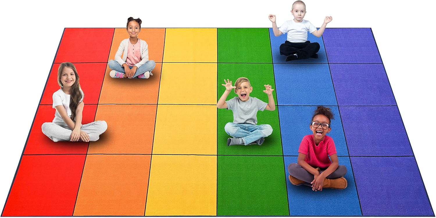 Amazon.com: Booooom Jackson Rainbow Colorful Seating Classroom Rug for ...