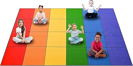 Amazon.com: Booooom Jackson Rainbow Colorful Seating Classroom Rug for ...