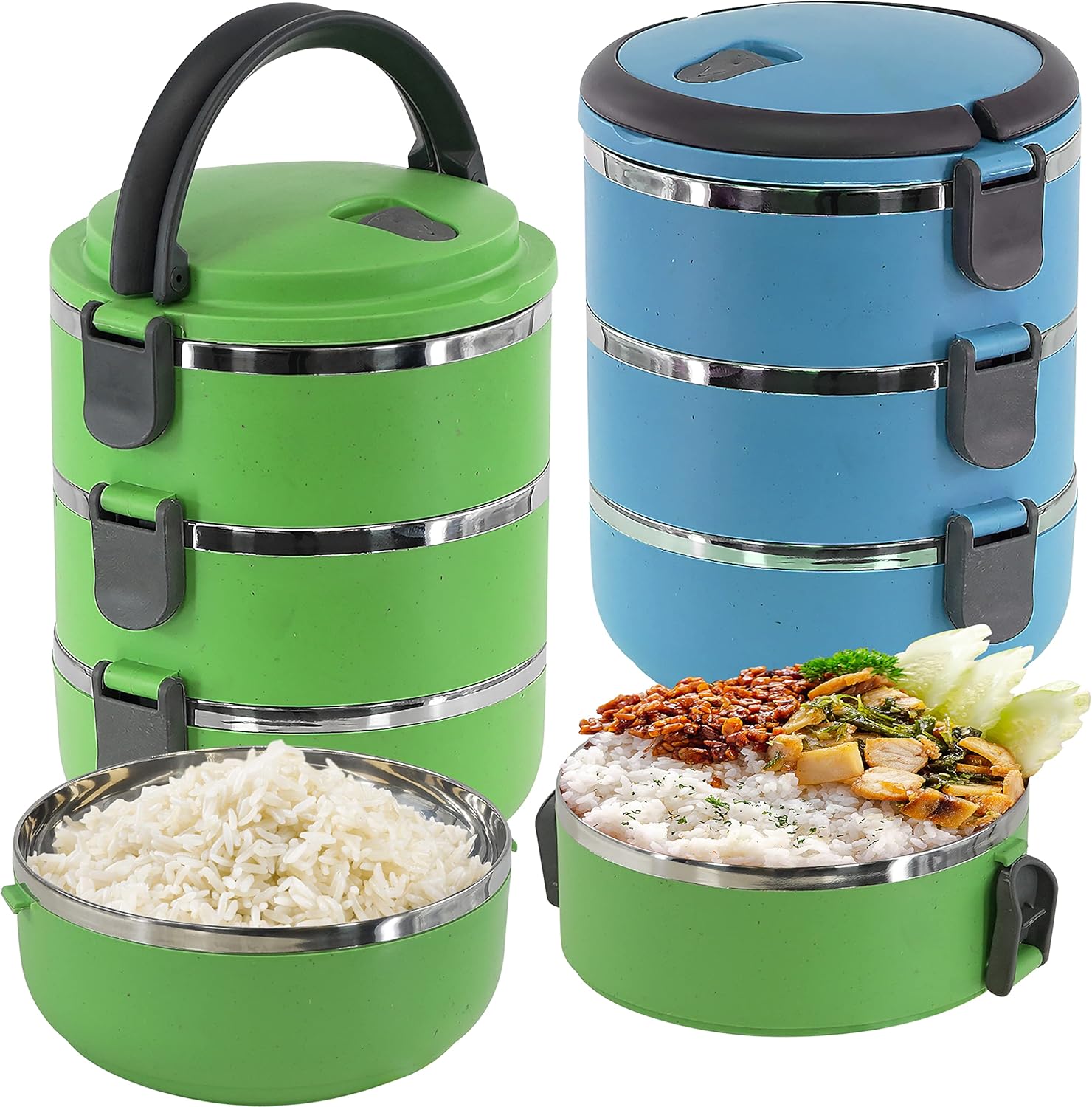 3 Layer Tier Stainless Steel BPA Free Portable Stackable Lunch Box ...