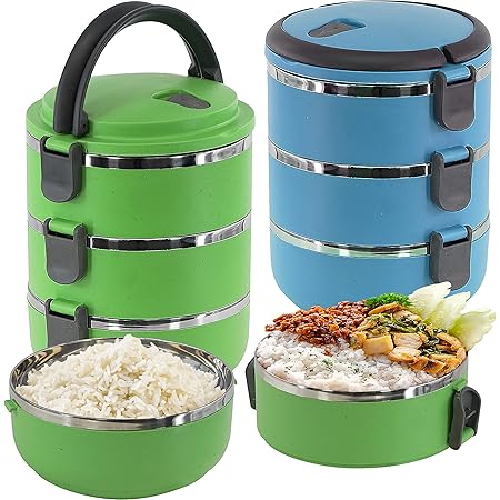 3 Layer Tier Stainless Steel BPA Free Portable Stackable Lunch Box ...