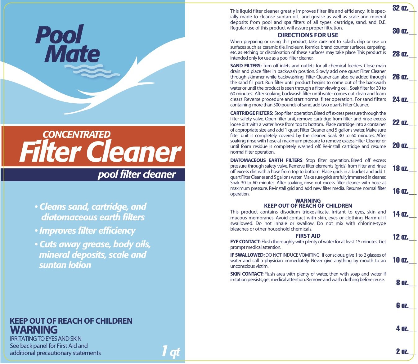 Pool Mate 1-2702 Liquid Swimming Pool Filter Cleaner, 1-Pack