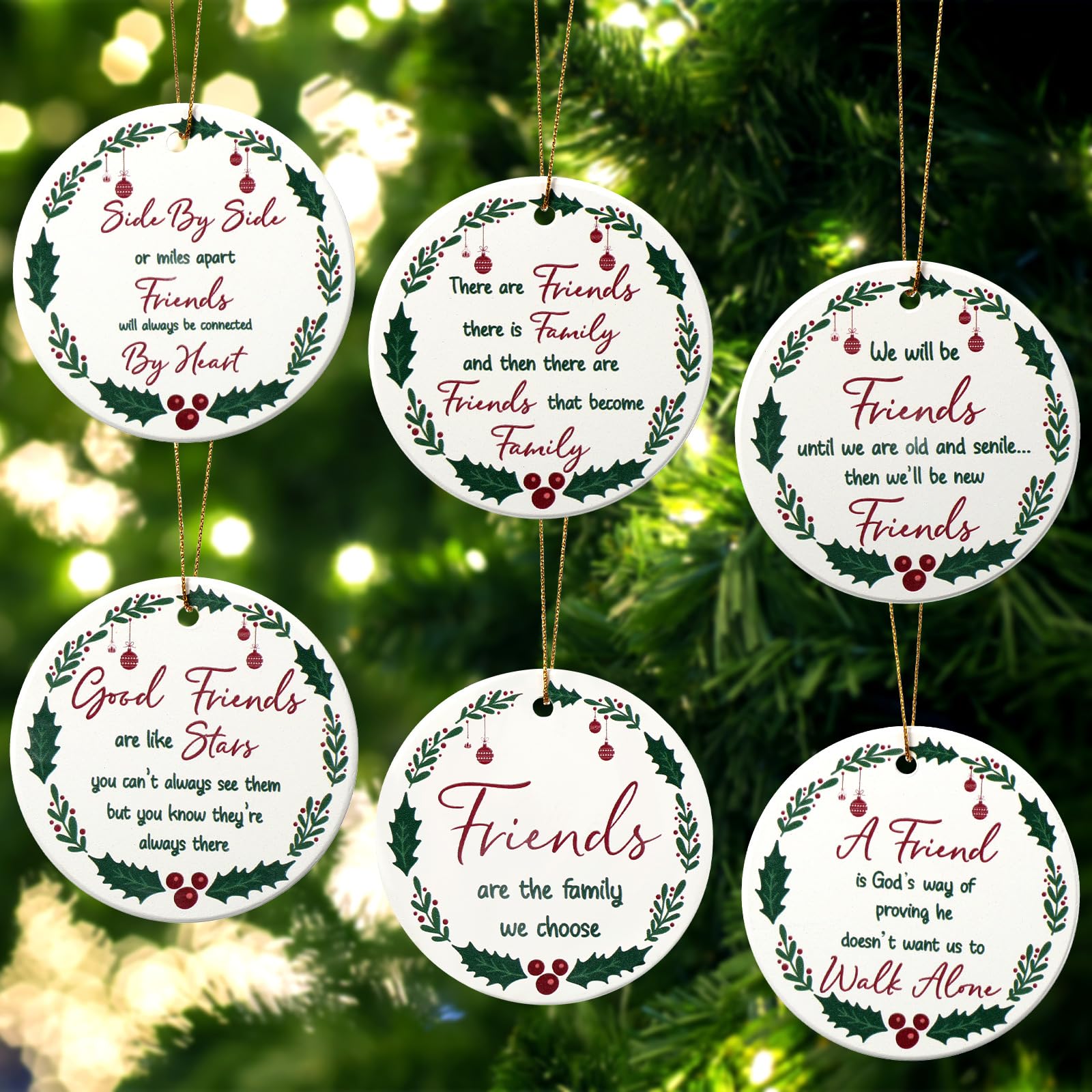 Amazon.com: Layhit 6 Pcs Christmas Friendship Ornaments Ceramic Friends ...